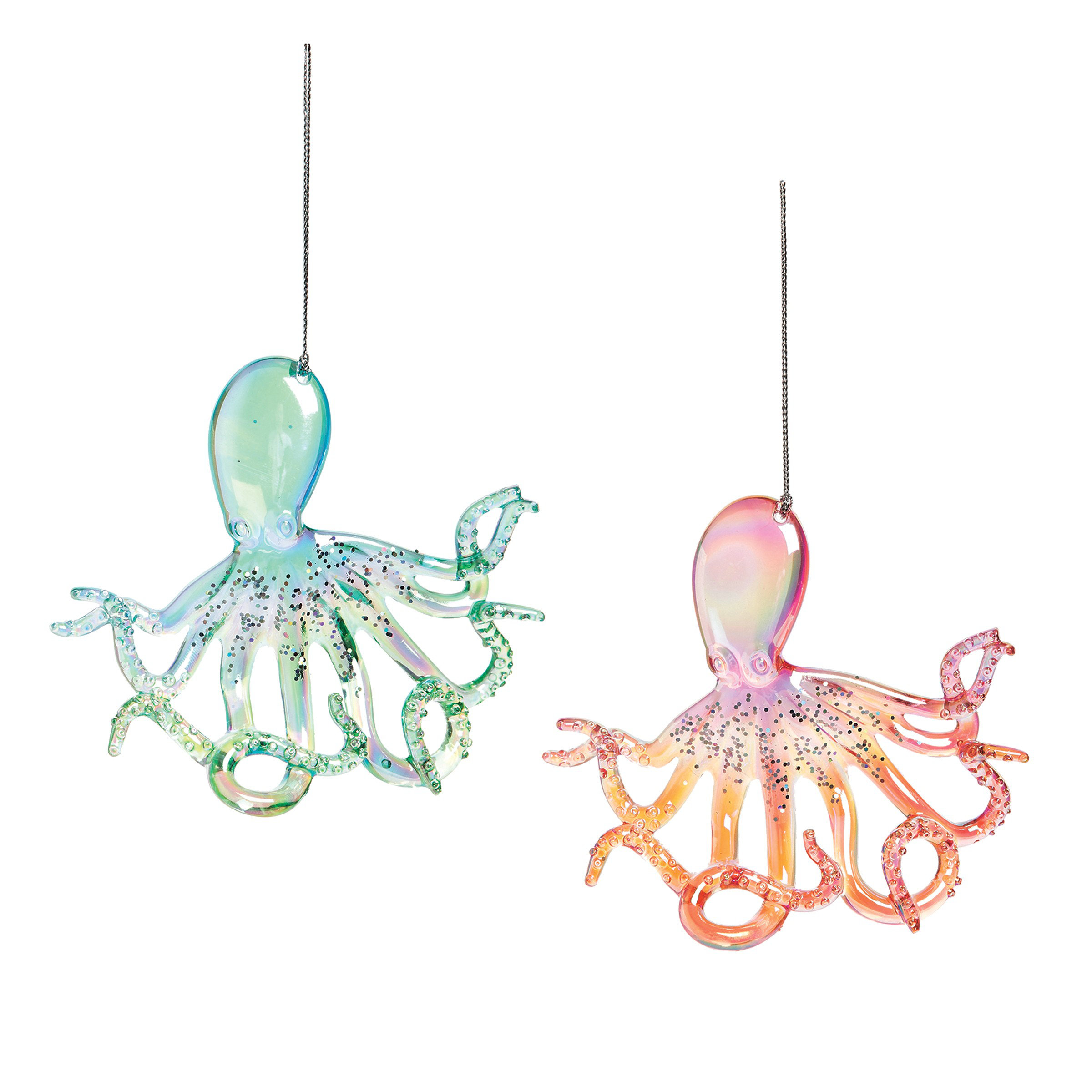 The Holiday Aisle® 2 Piece Sparkle Octopus Hanging Figurine Ornament ...