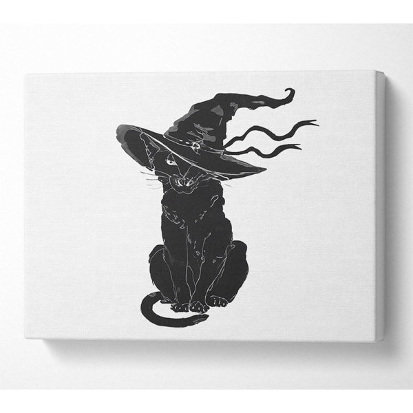 Happy Larry Black Cat Witches Hat Canvas Watercolour | Wayfair.co.uk
