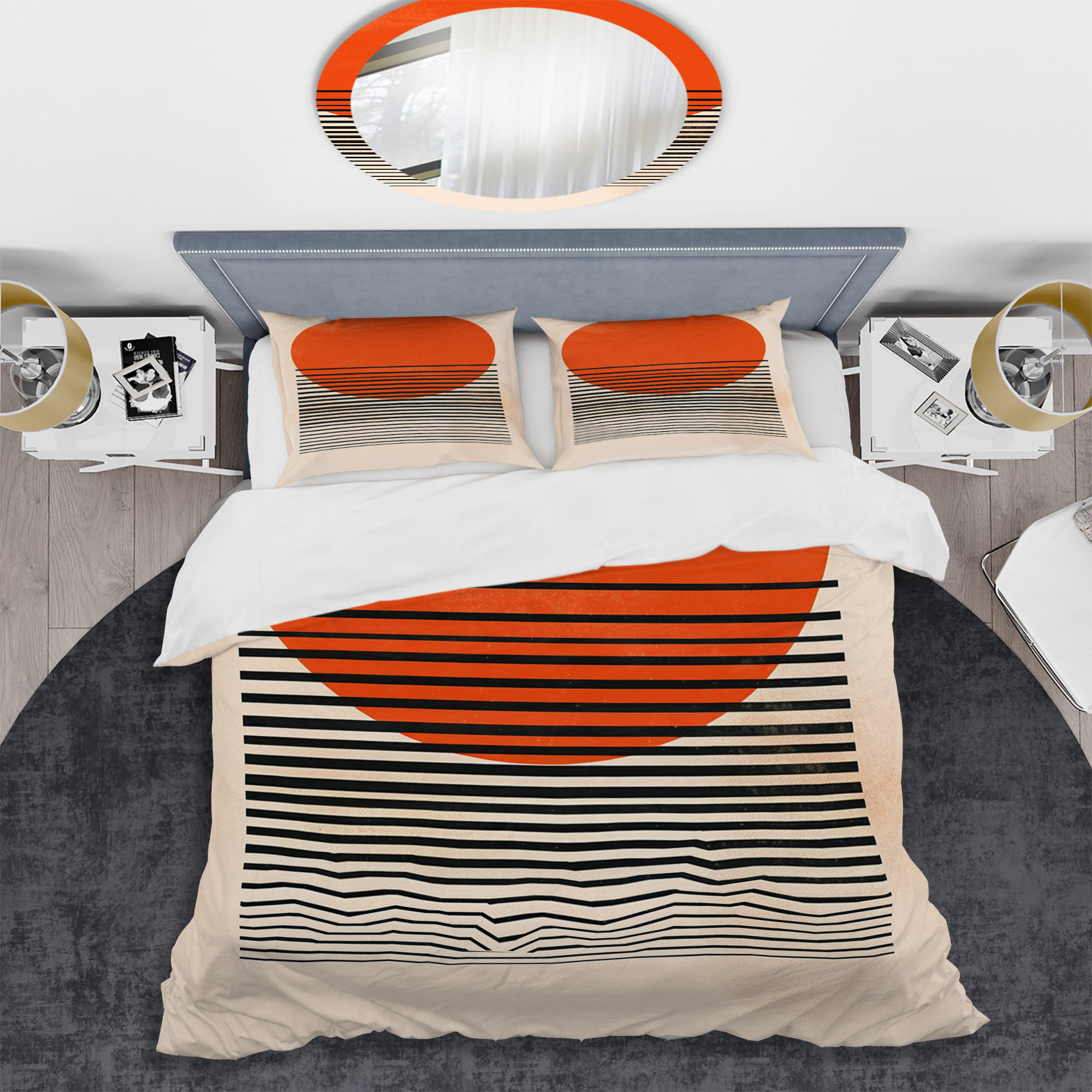 Design Art Minimal Geometric Orange Bold Sunset II BeddingMicrofiber ...