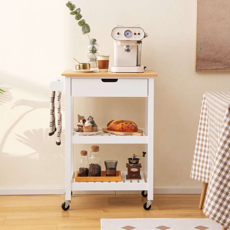 Winston Porter Analisse Rolling Kitchen Cart with Solid Wood Top ...