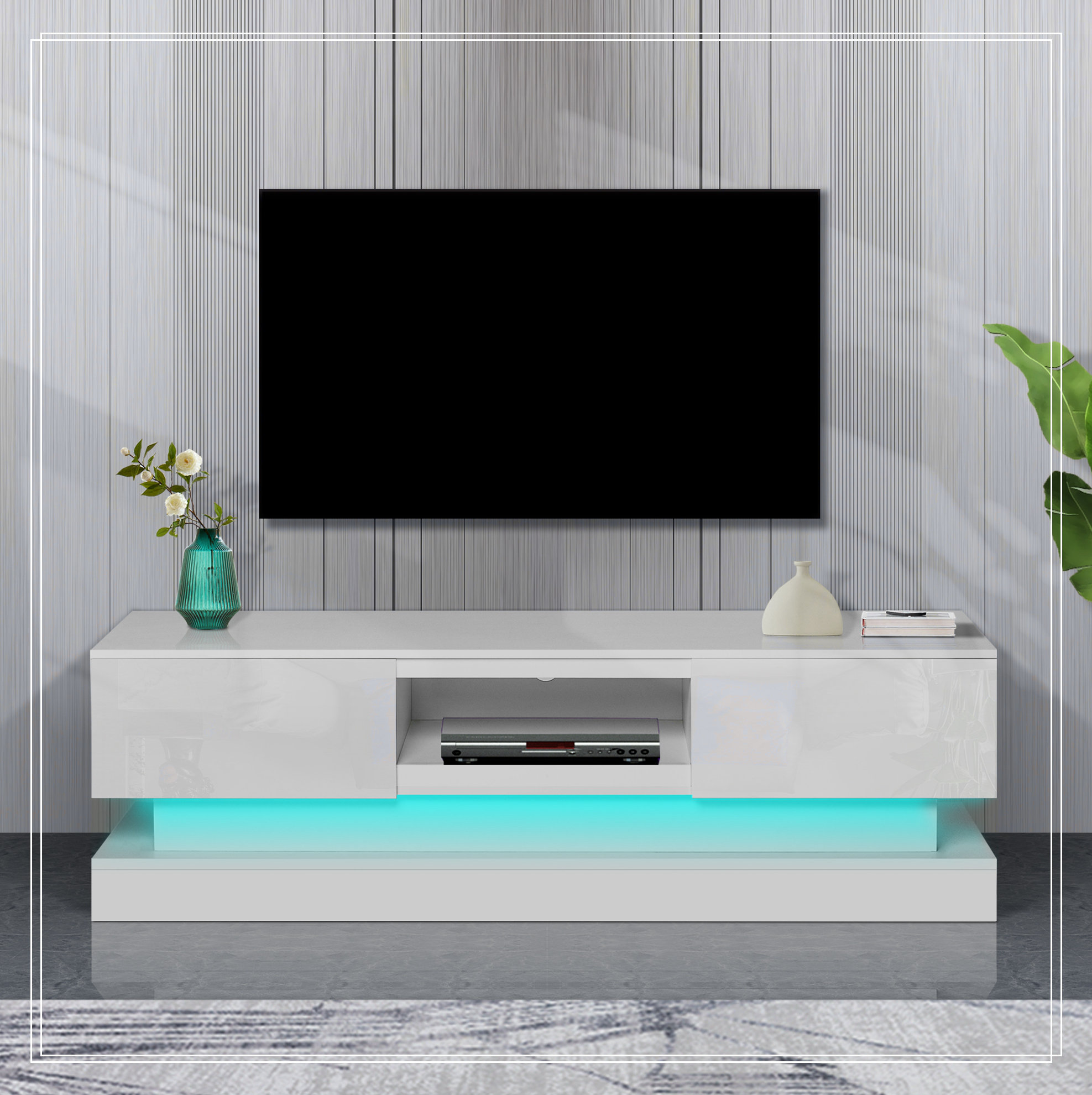 Wrought Studio™ TV Stand with LED Lights,high glossy front TV Cabinet ...