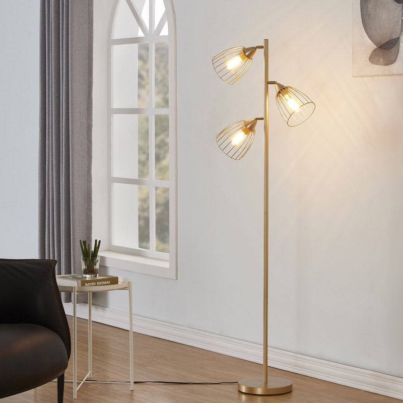 WOXXX 65" Industrial Tree Floor Lamp with 3 Cage Farmhouse Tall ...