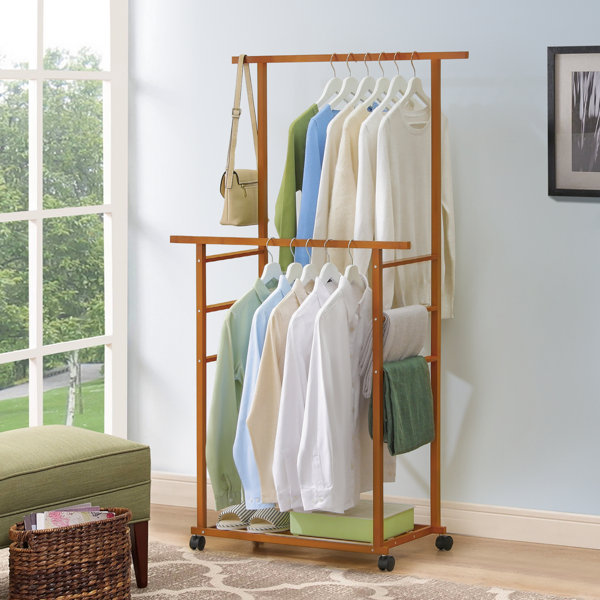 MoNiBloom Sliding Coat Rack, Wheeled Caster Clothes Storage Coat Stand ...