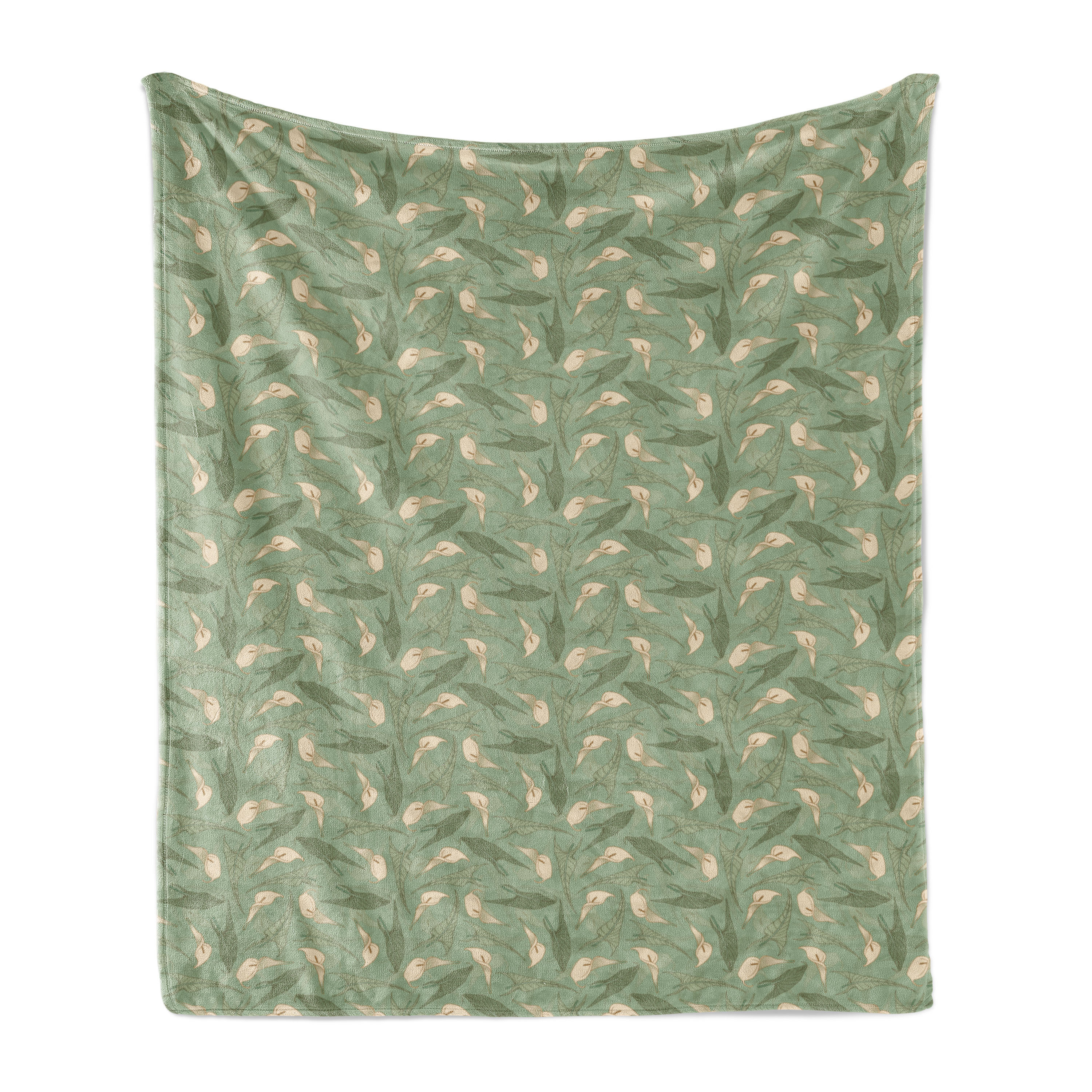 Ambesonne Flower Fleece Throw Blanket Calla Flowers Green Leaves Cream ...