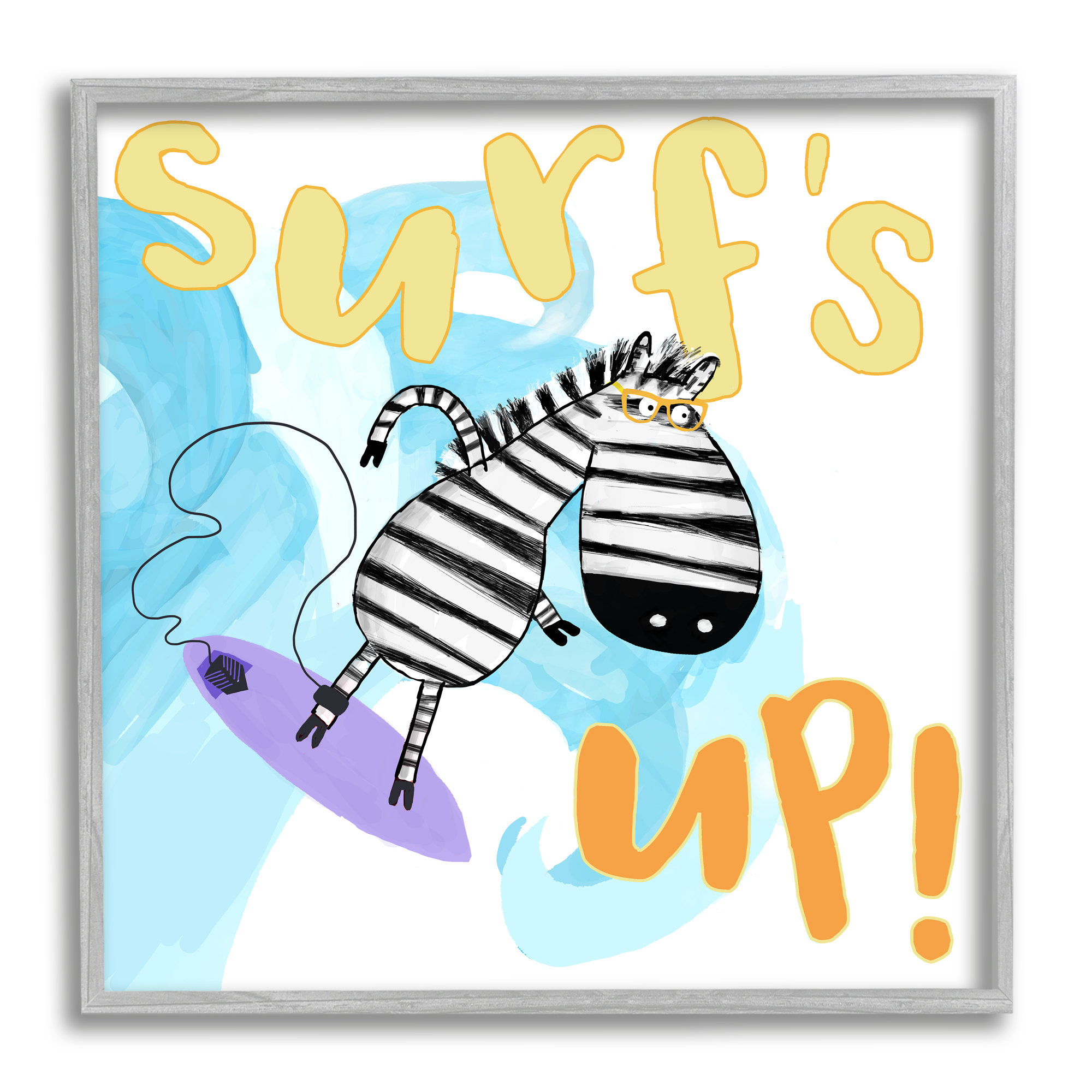 Mason & Marbles Surf's Up Zebra Phrase Framed Giclee Art Design By ...