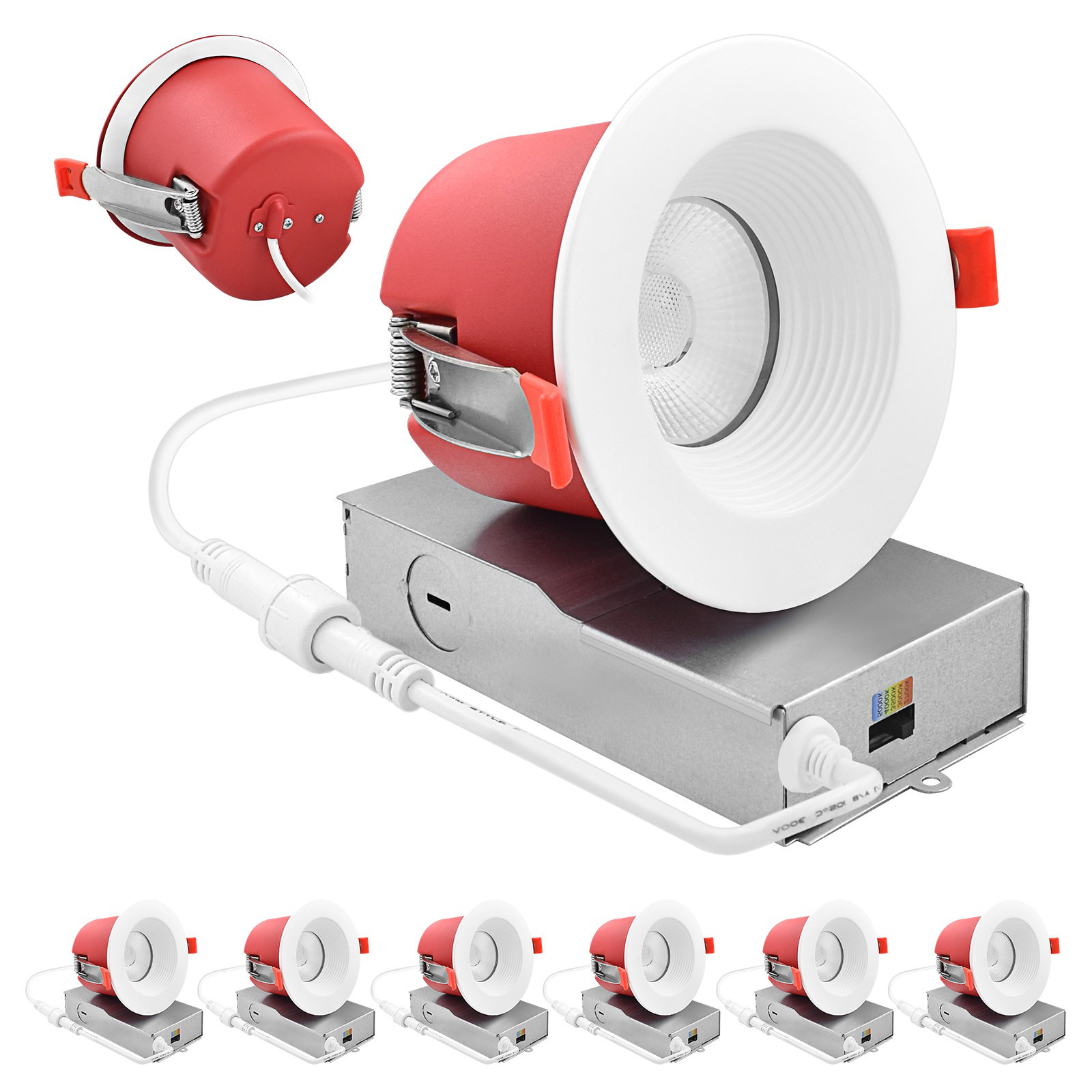 Luxrite 6-Pack 4 Inch LED Recessed Light J-Box 5CCT 2700K-5000K 2 Hour ...