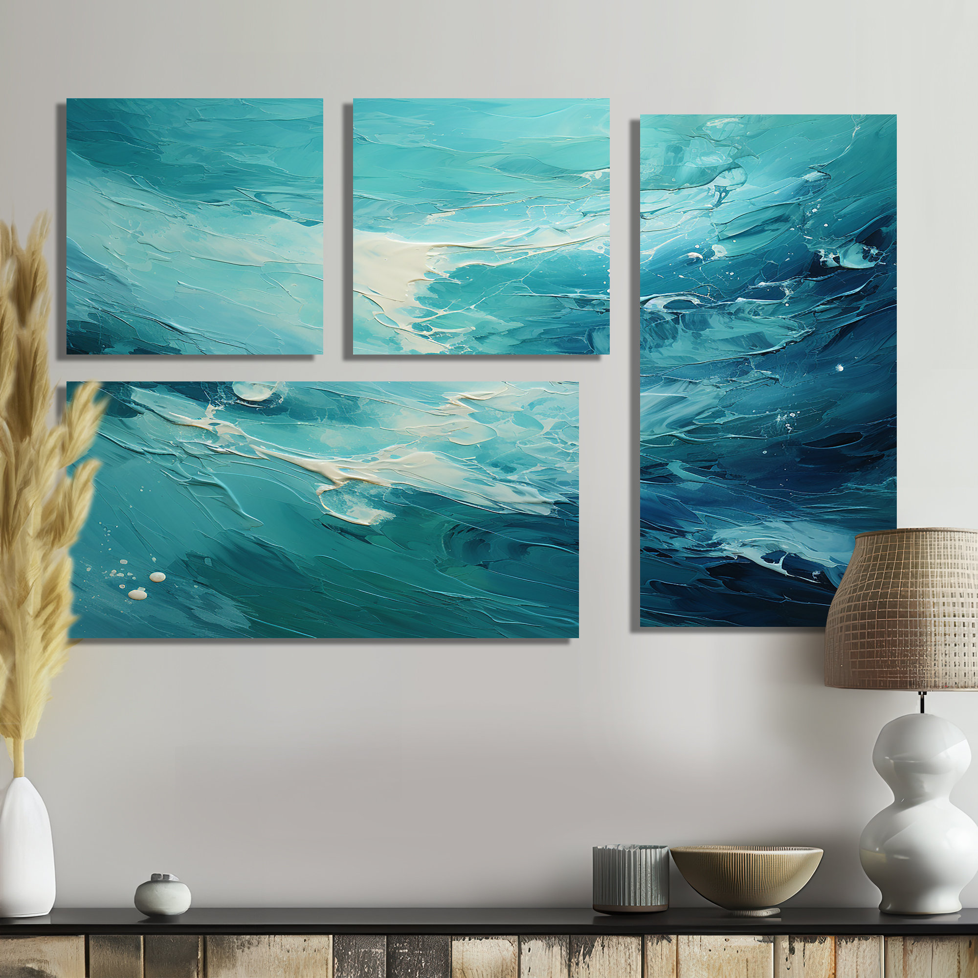 Ivy Bronx Teal Oasis I - Yellow Modern Canvas Prints Set Of 4 | Wayfair