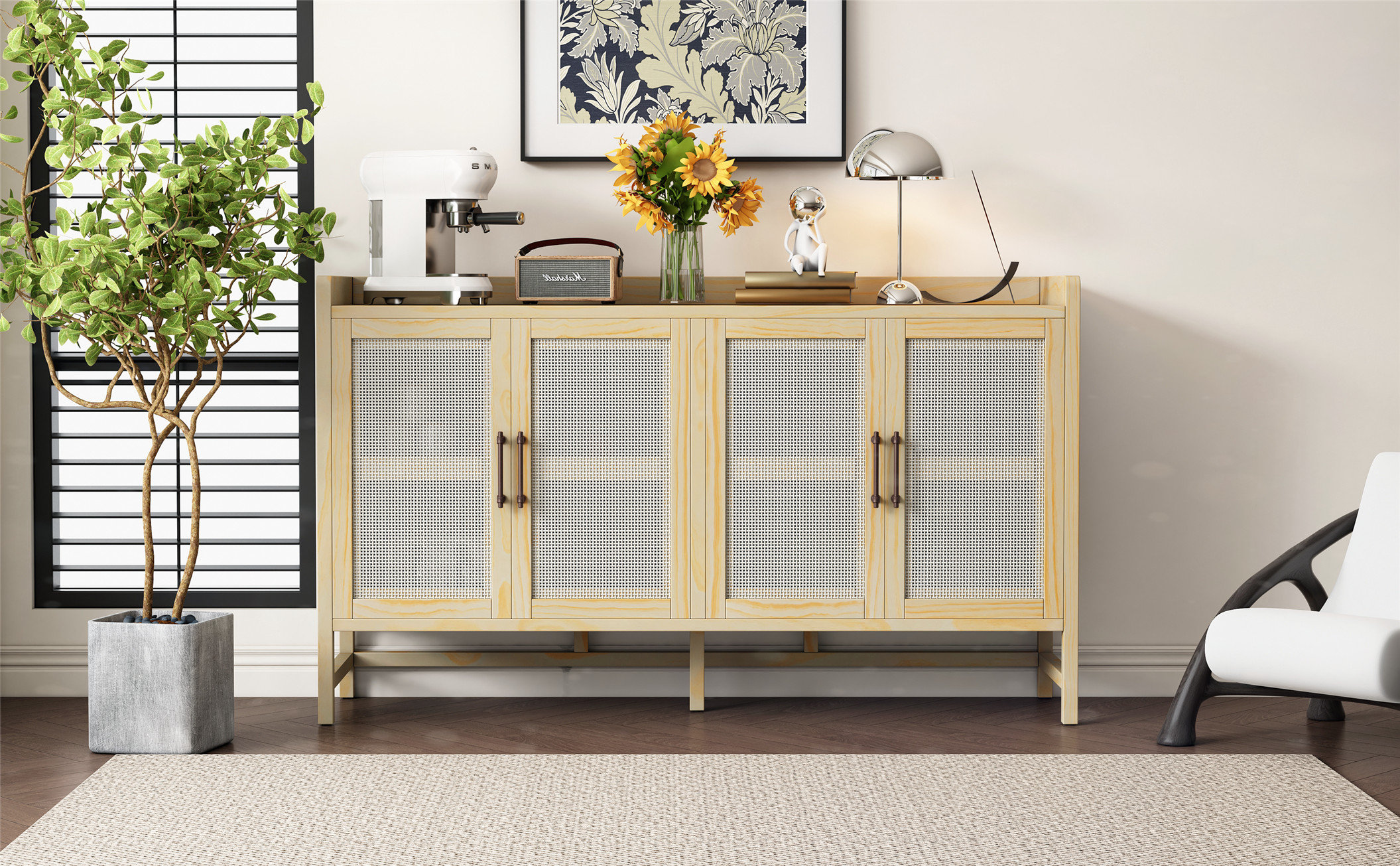 Bayou Breeze Charming Rustic Sideboard Cabinet with Decorative Rattan ...