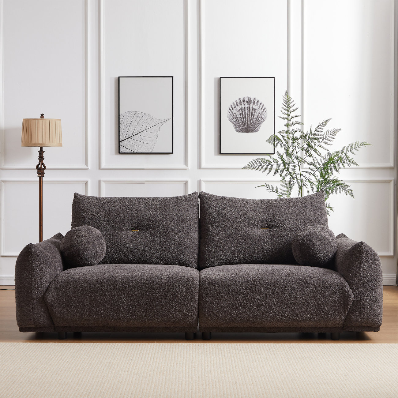 Hokku Designs Modern Sofa Lamb's Wool 2-Seater Cushion Sofa 90 ...