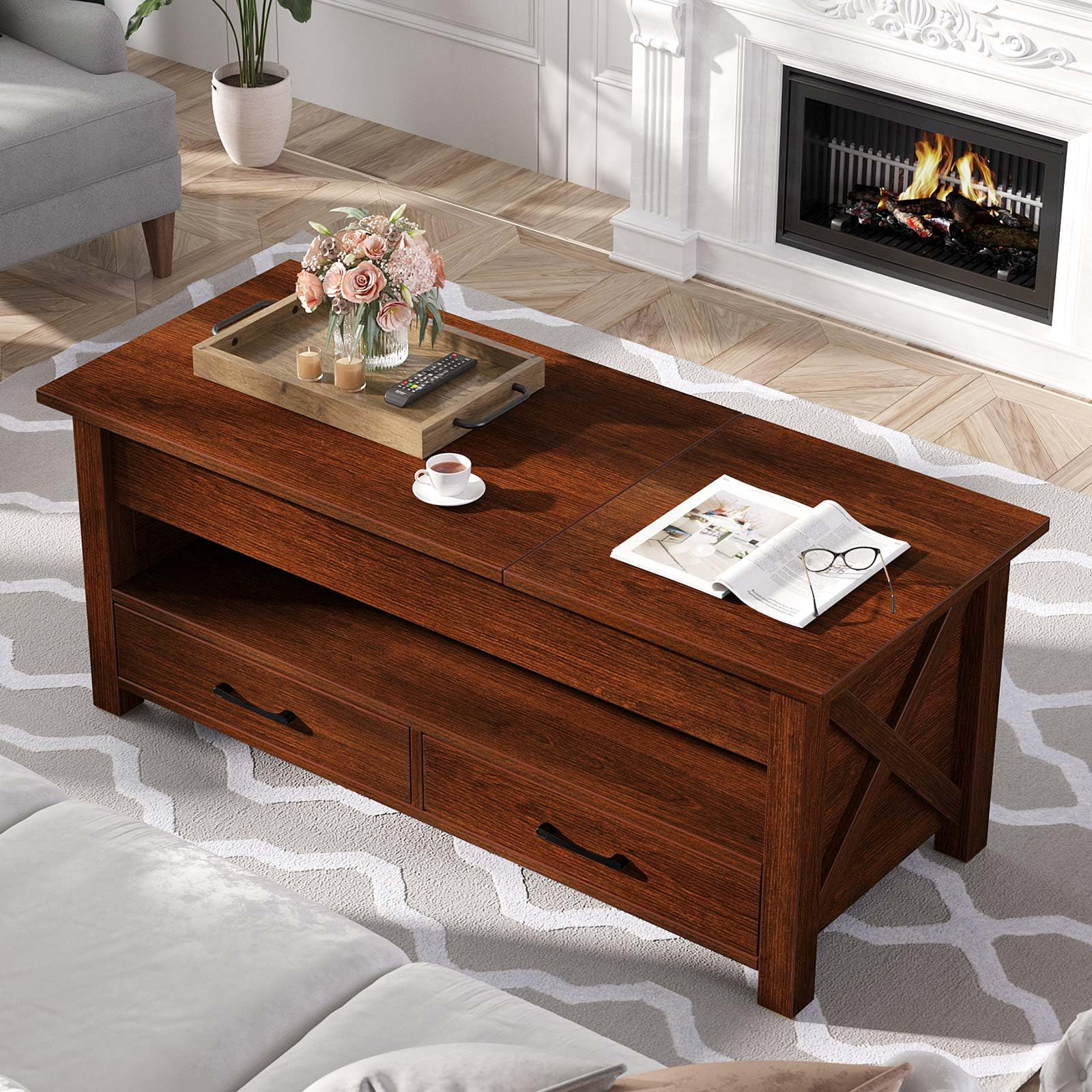 Gracie Oaks Espresso Lift-Top Coffee Table, Two-Way Design, Storage ...