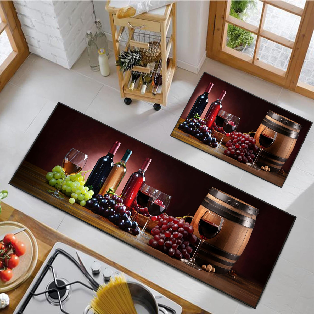 Ebern Designs Thoi Red Wine Kitchen Rug 2 Piece Set,Home Vintage ...