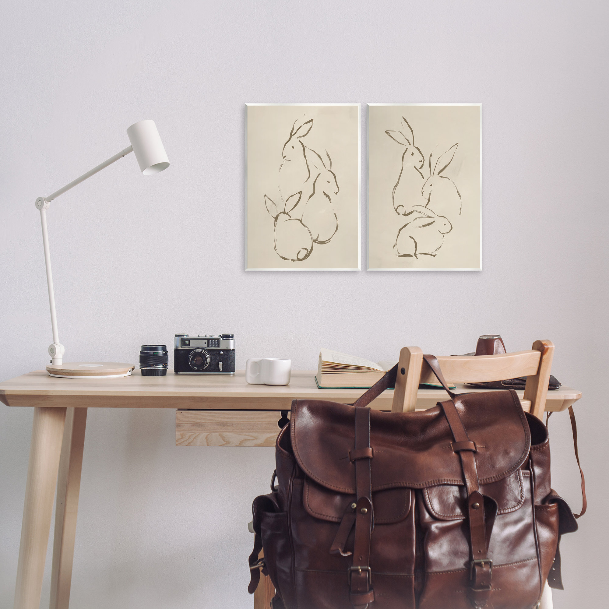 Ebern Designs Earthtone Sitting Rabbits Sketch 2 PC Wall Plaque Art Set ...