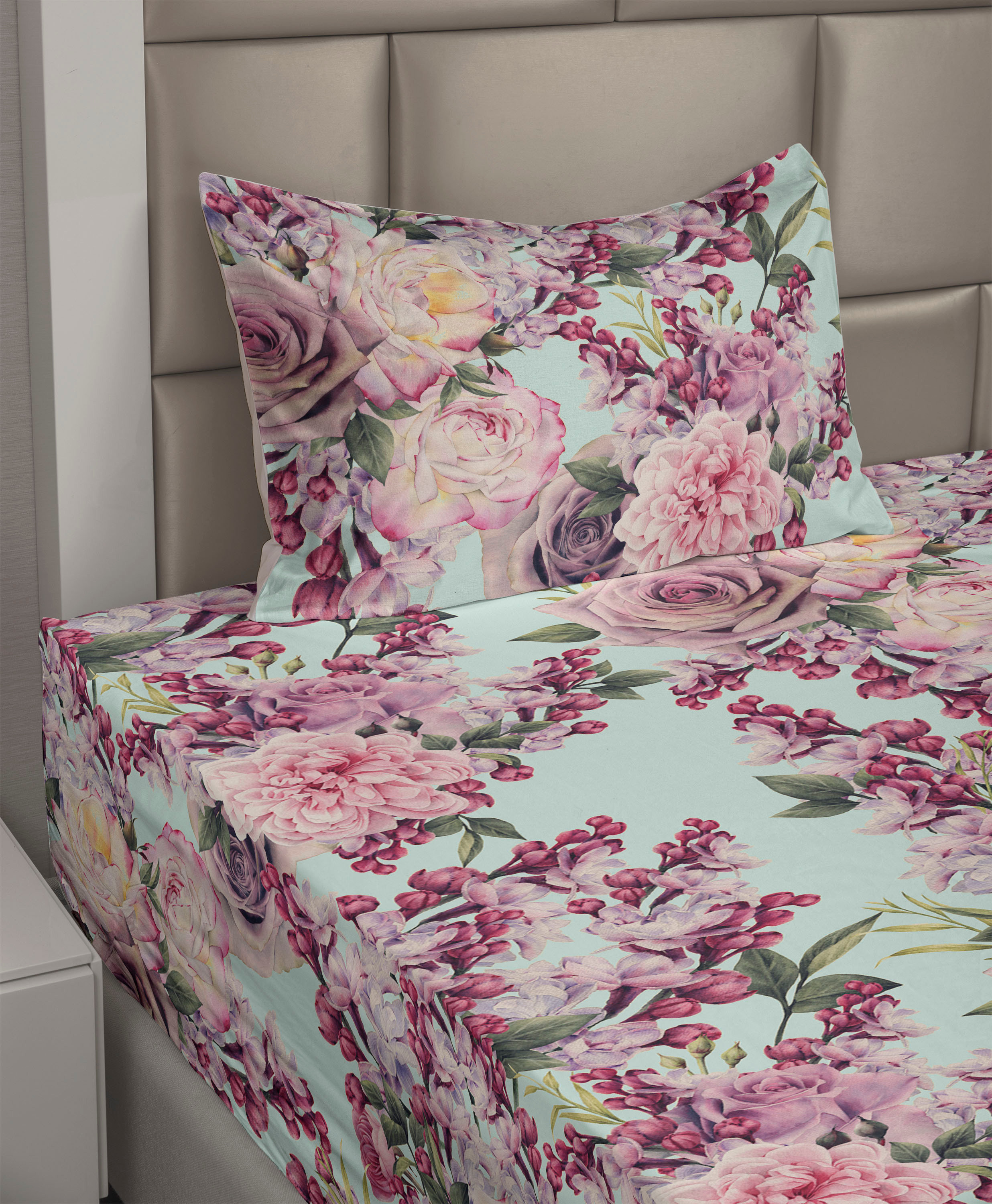 Ambesonne Floral Cottagecore Sheet Set Blooming Lilacs Seafoam Lilac ...