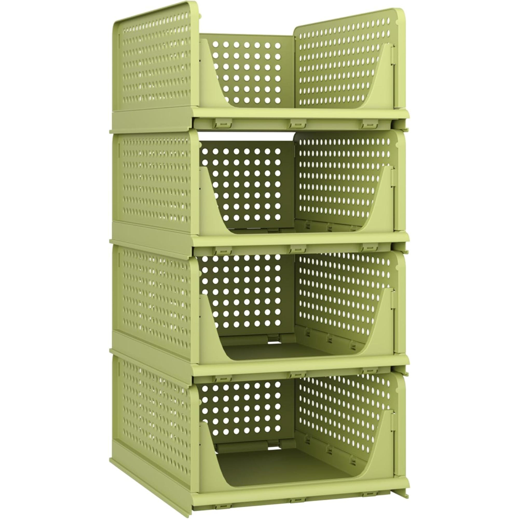 Rebrilliant Stackable Plastic Storage Basket, Foldable Closet ...