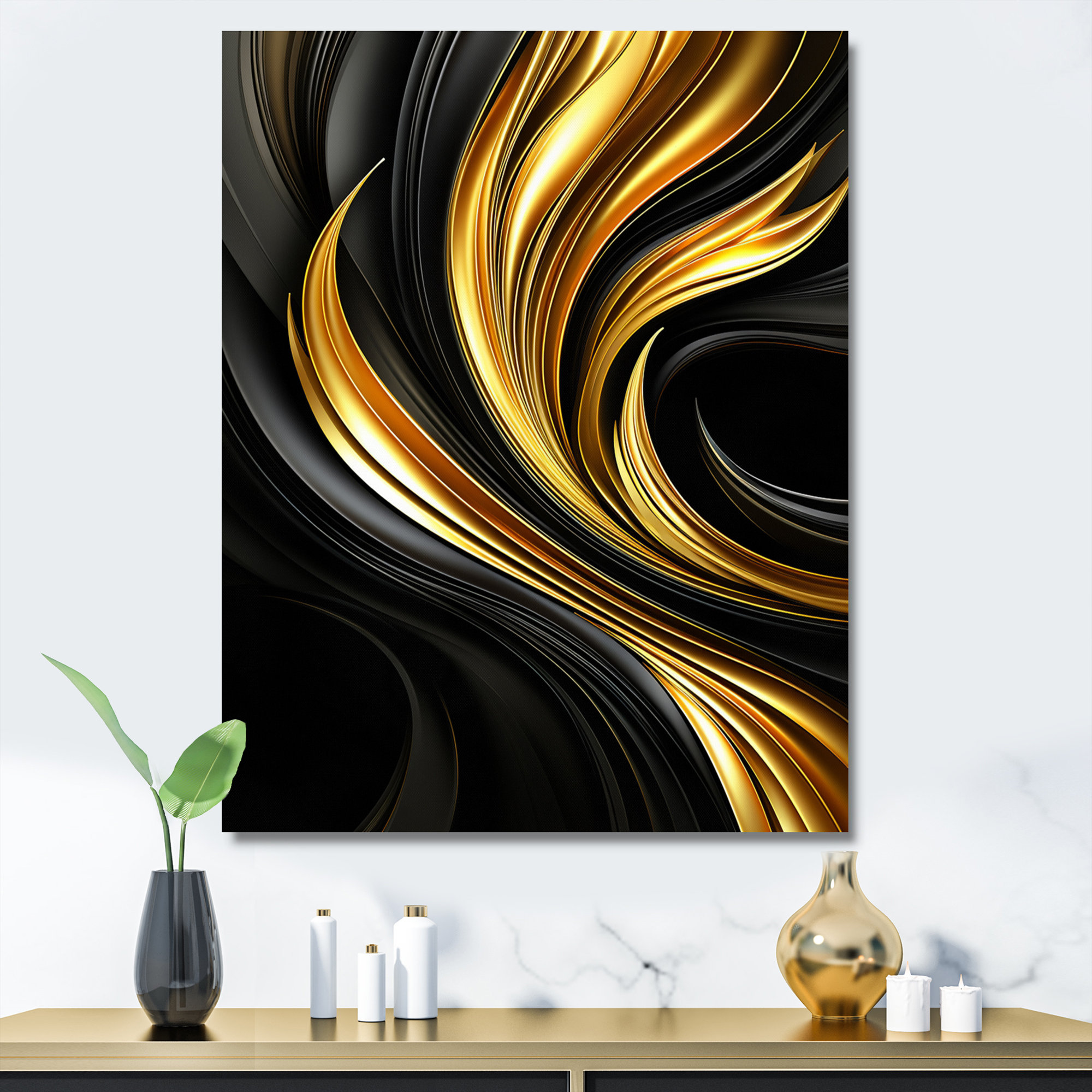 Mercer41 Abstract Liquid Gold And Black Swirl - Abstract Spirals Wall ...