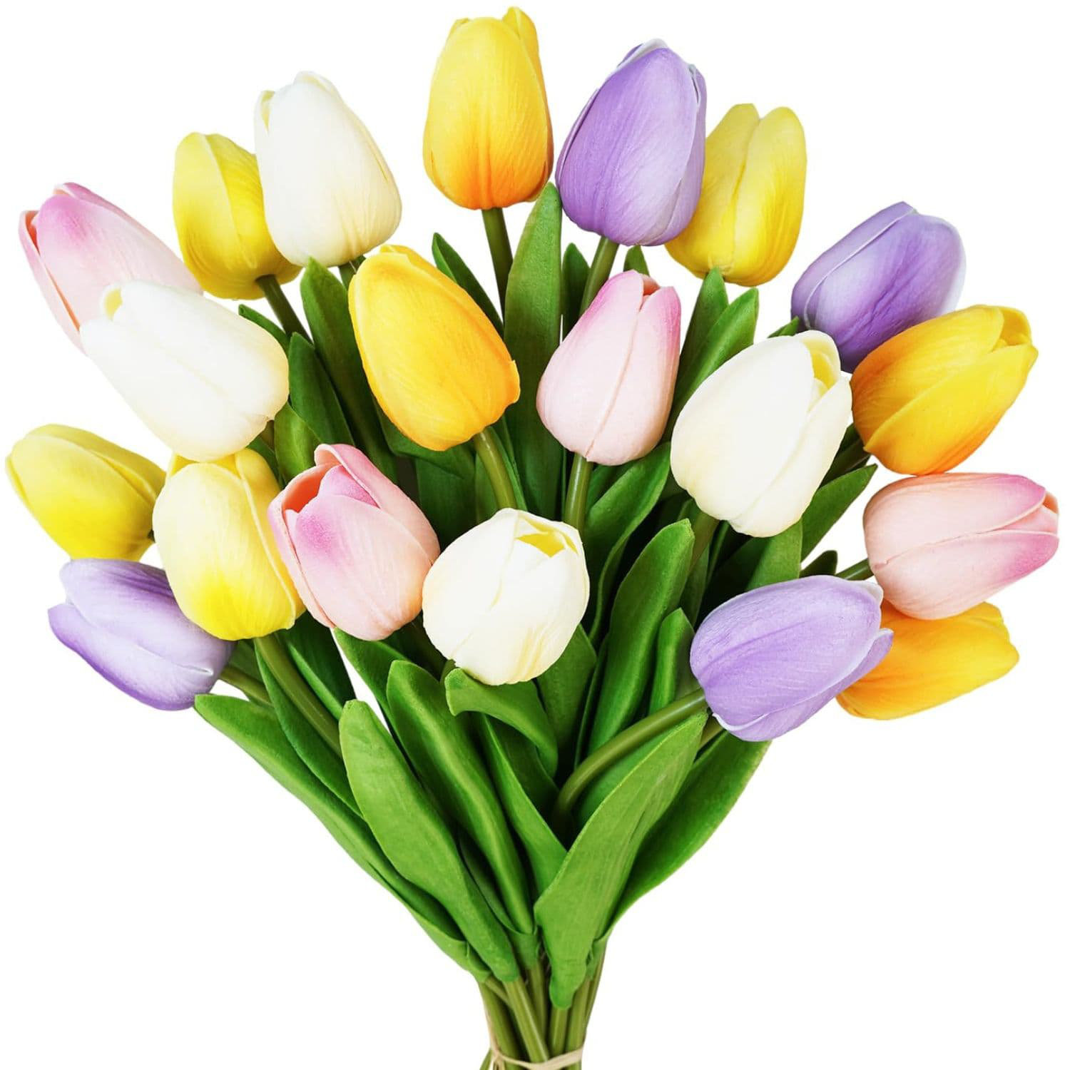 Primrue 20 Pcs artificial tulips, 12.8" tall, PU real touch, for Easter ...