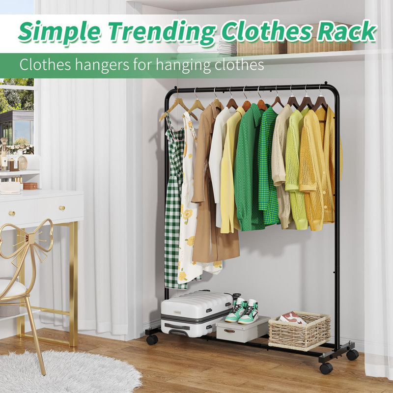 Rebrilliant Standard Clothes Clothing Garment Rack with Storage Shelves ...