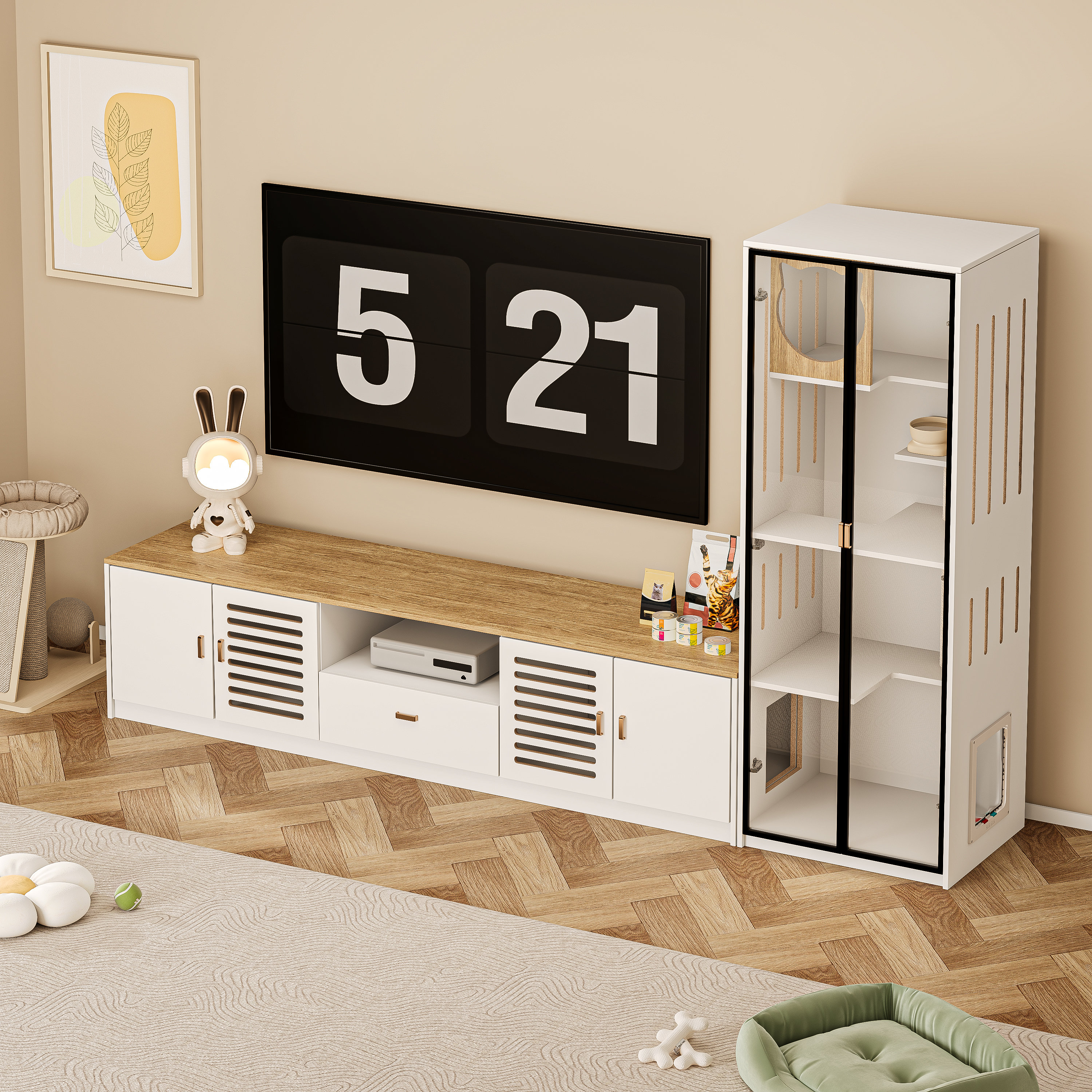 Hokku Designs 98.4'' Entertainment Center Hidden Cat Litter Box ...