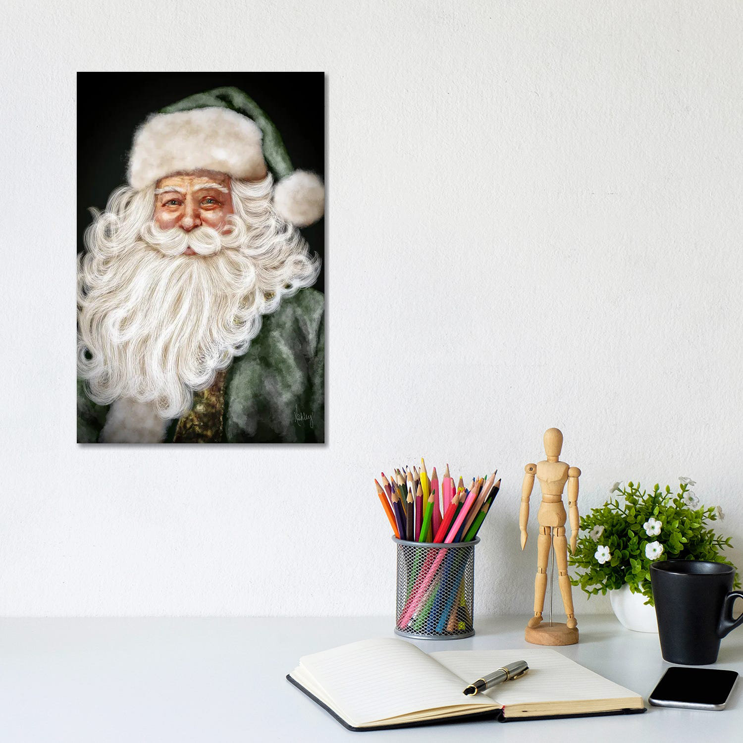 Winston Porter Green Santa - Wall Art Print - Wrapped Canvas | Wayfair