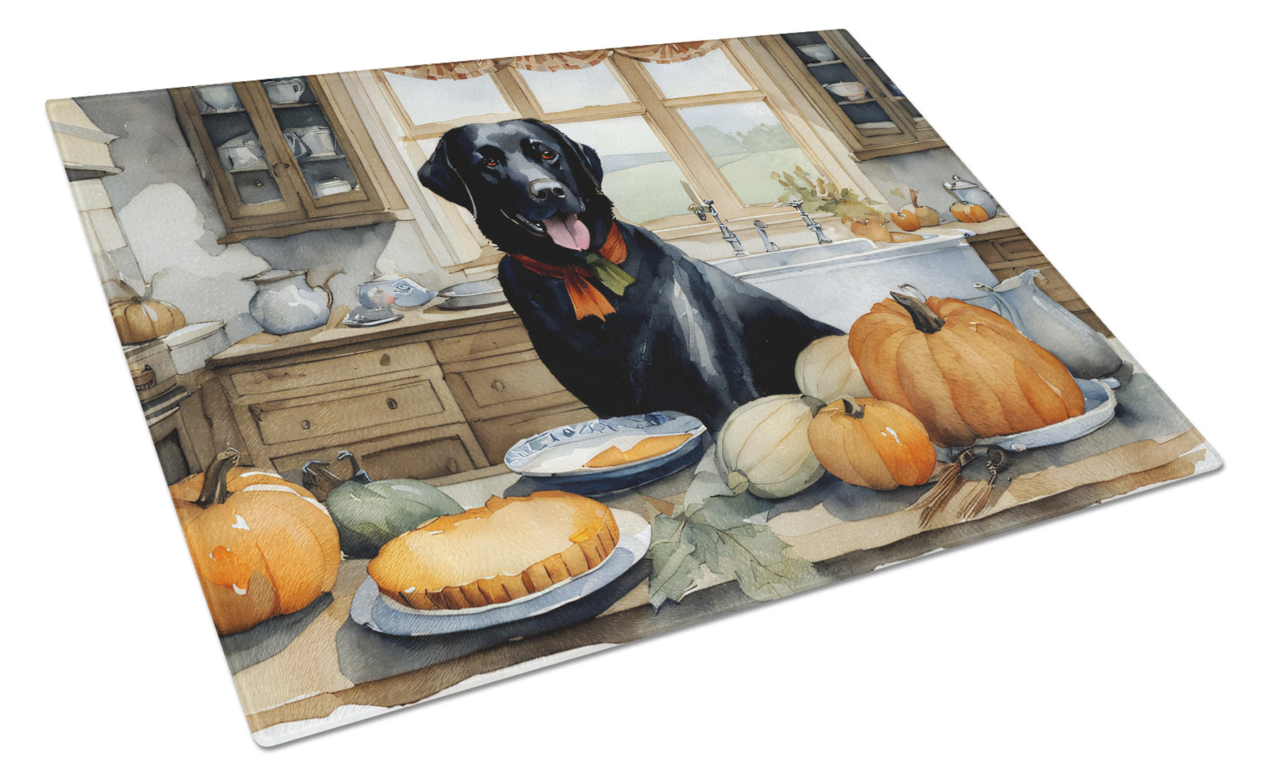 Caroline's Treasures Black Lab Fall Kitchen Pumpkins Glass Cutting ...