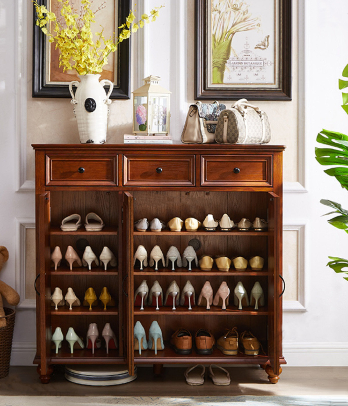 GLIDAS 45.28"H Dark Brown Wood Ash;Rubberwood Solid Wood Shoe Storage ...