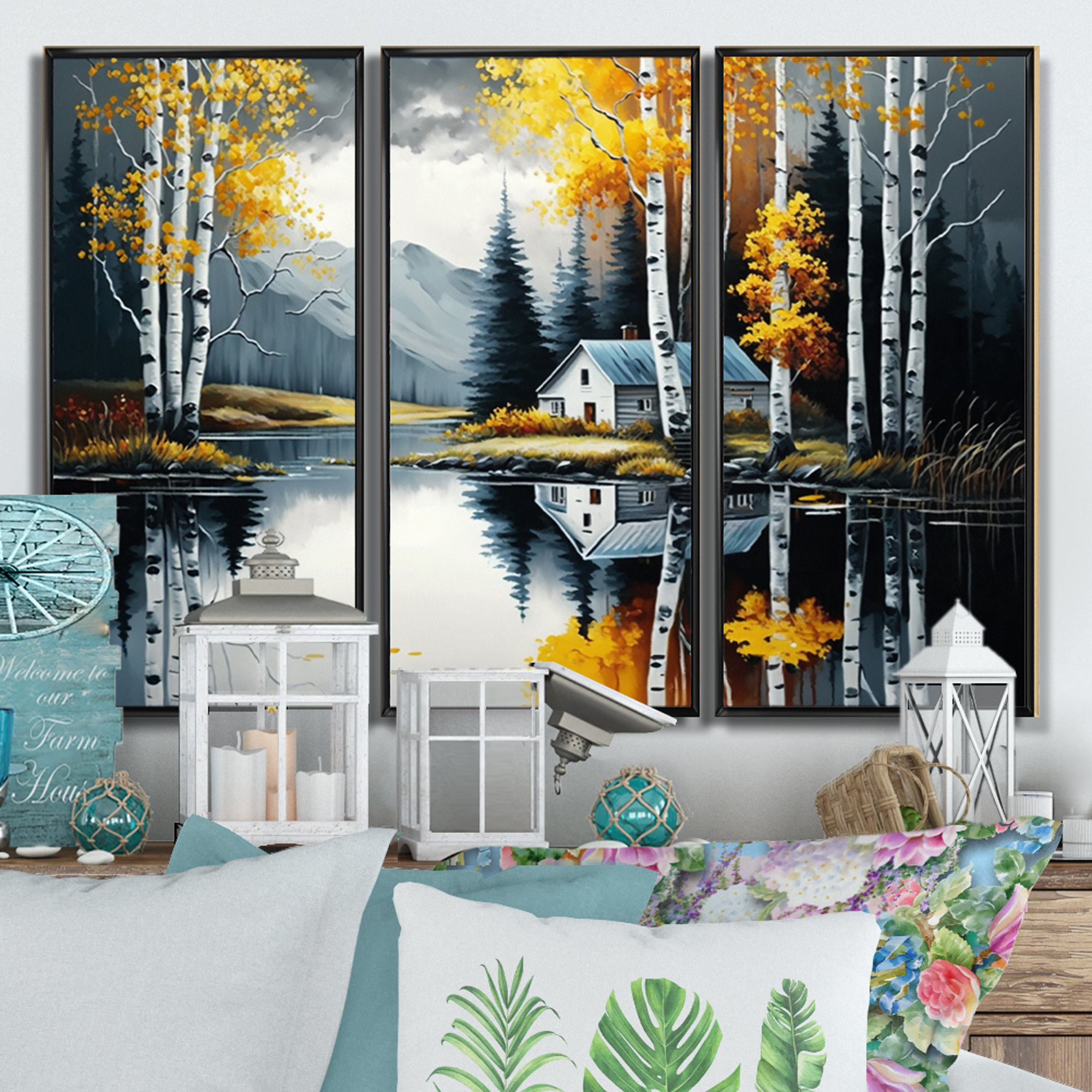 Design Art Cabin By The Lake In Summer I - Farmhouse / Country Canvas ...