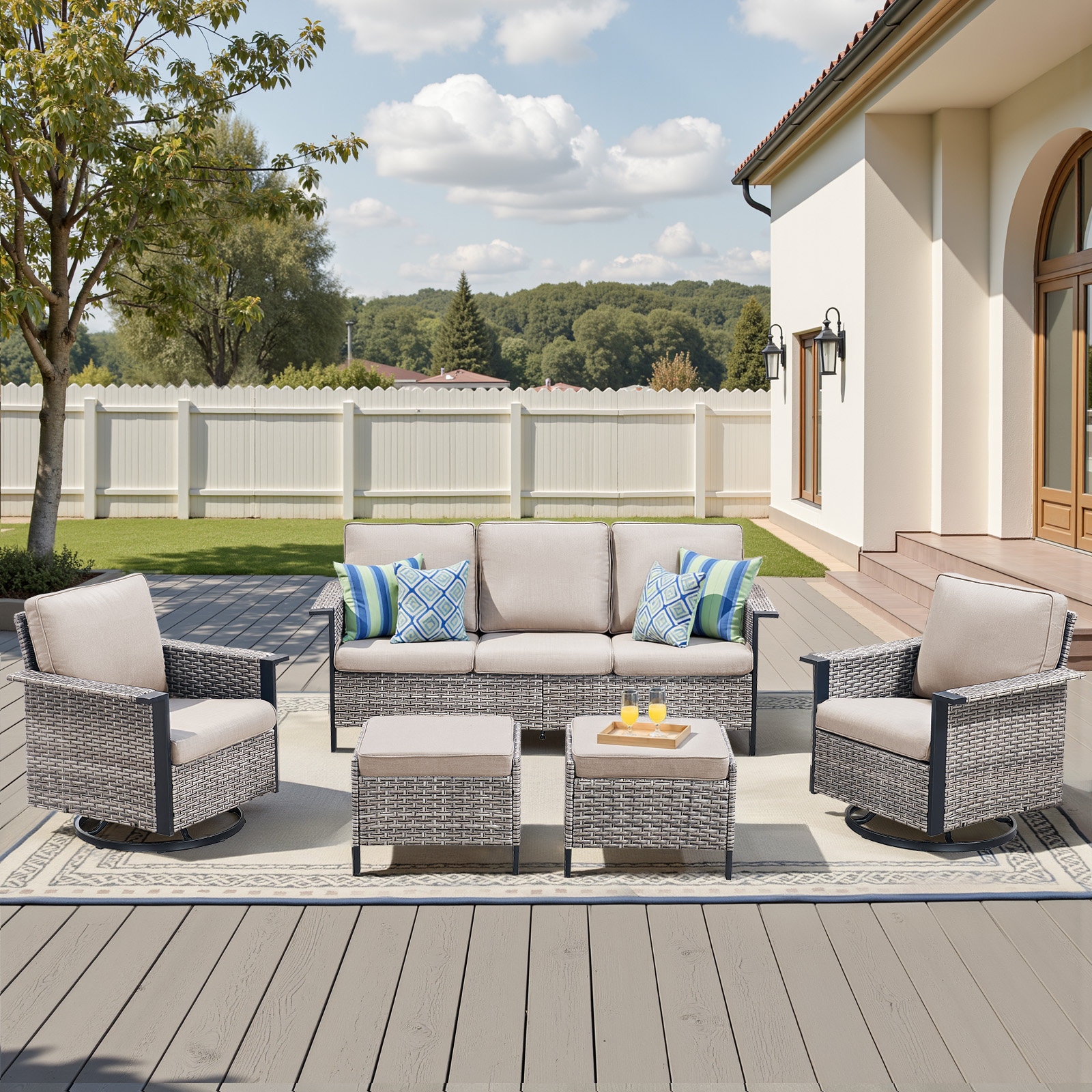 Lark Manor™ 5 Piece Outdoor Patio Wicker Furniture Sets With Swivel ...