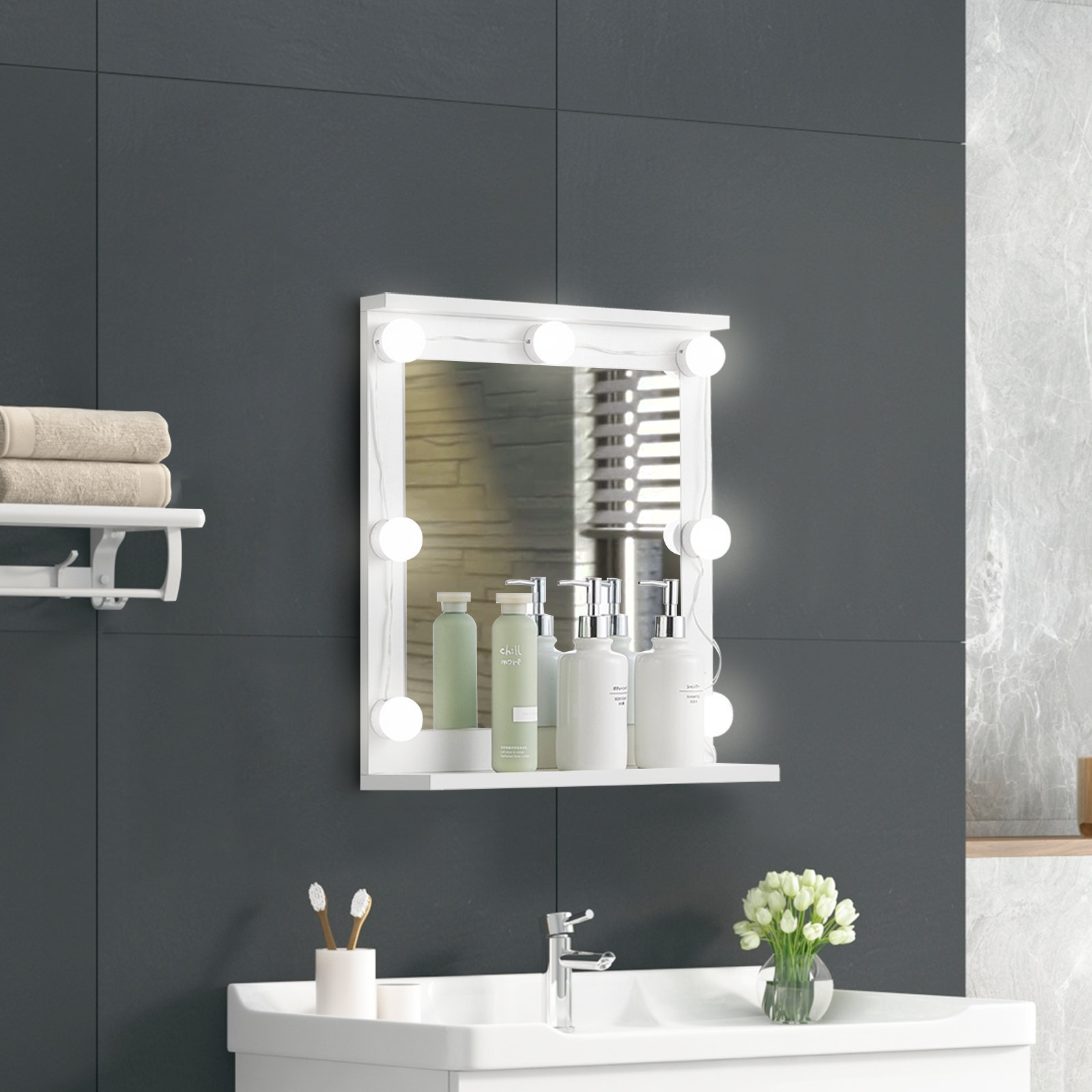 17 Stories Kyela 45cm x 50cm Surface Mount Mirror Cabinet with Lighting ...