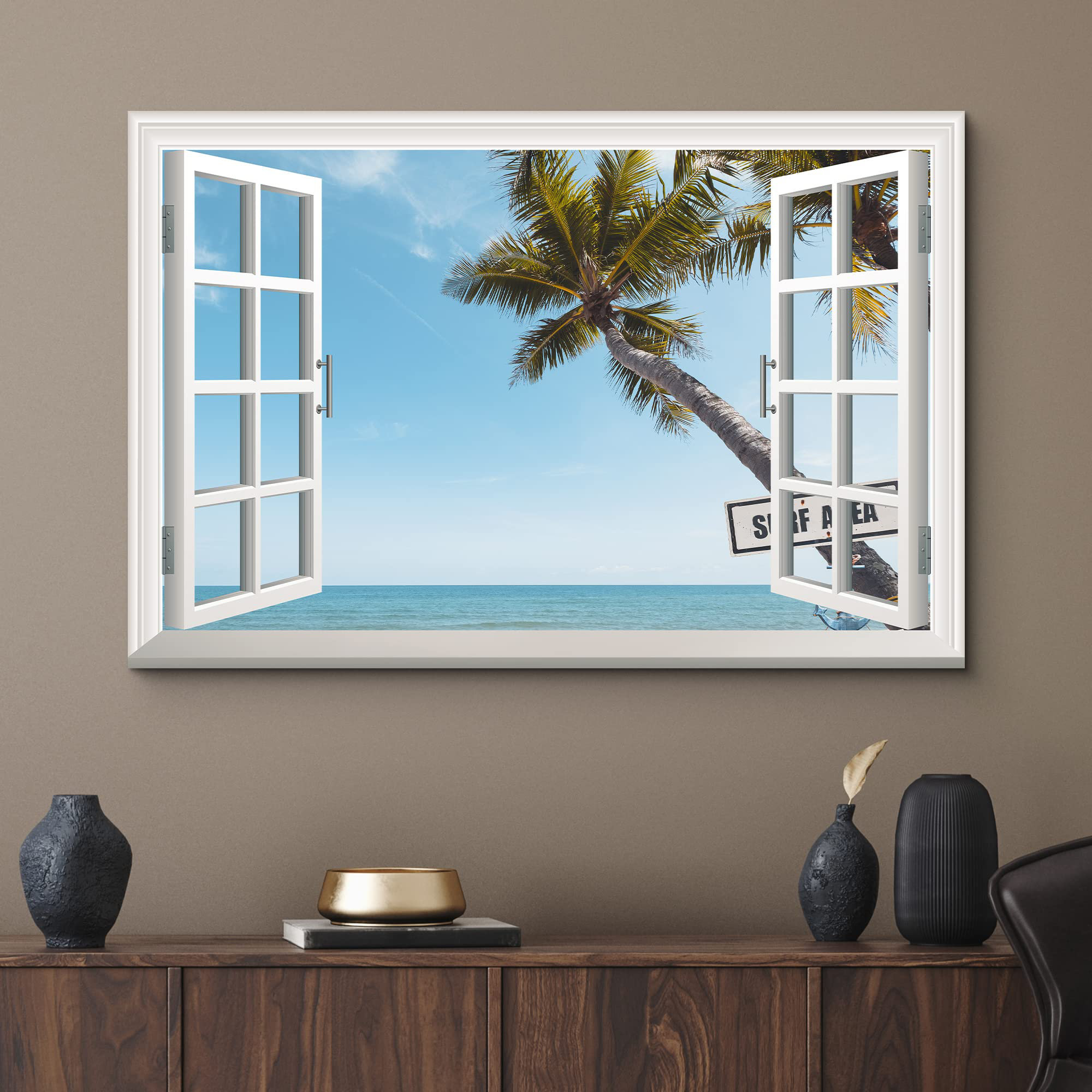 IDEA4WALL Window Scenery " Window View Of Tropical Beach Surf Area ...