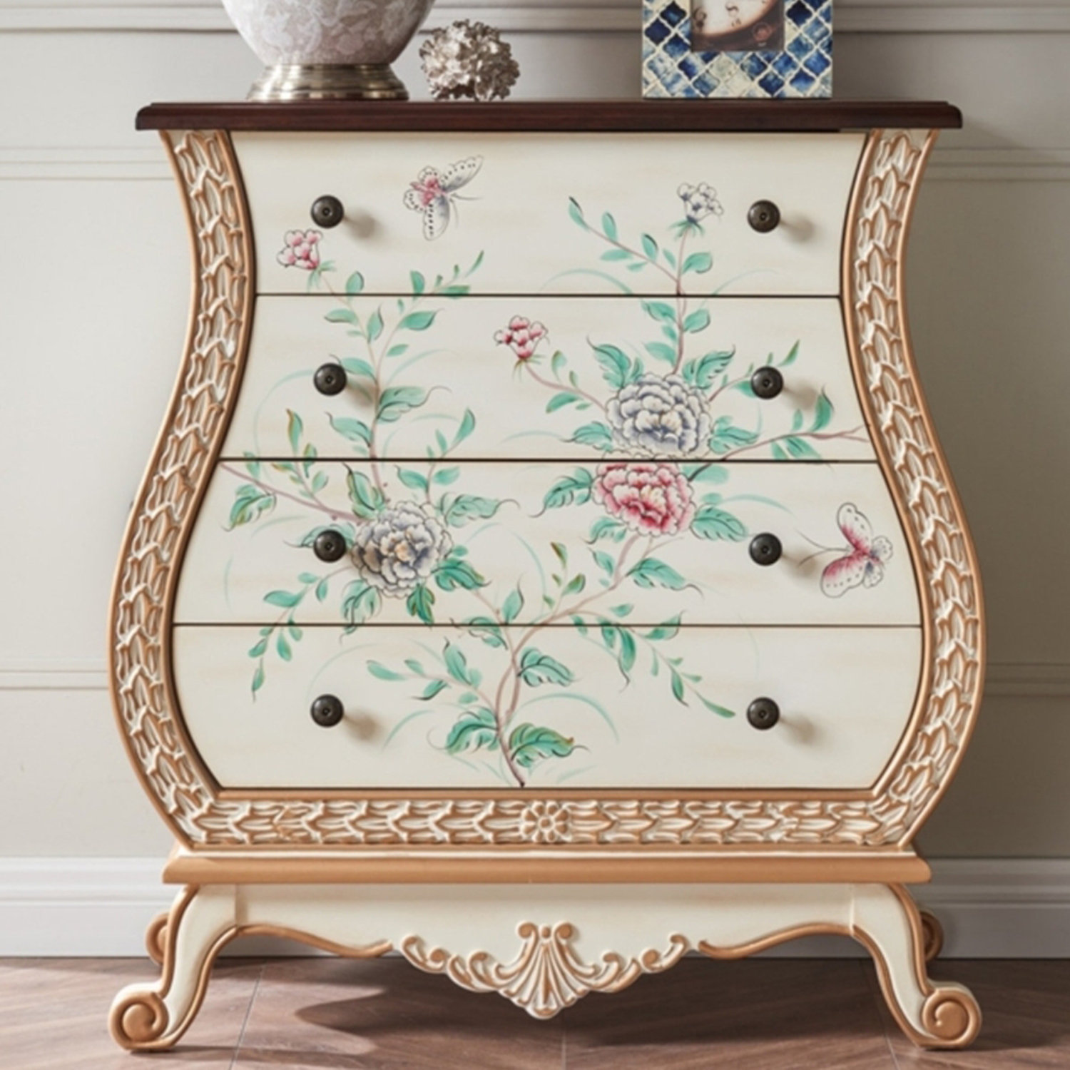Ruthber Solutions Vintage Hand Painting Vase-Shaped Accent Chest ...