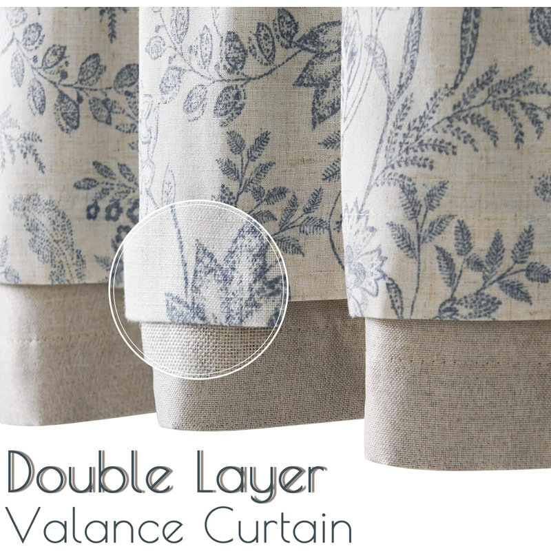 JINCHAN Linen Floral Valance Curtain Farmhouse Double Layer Valance ...