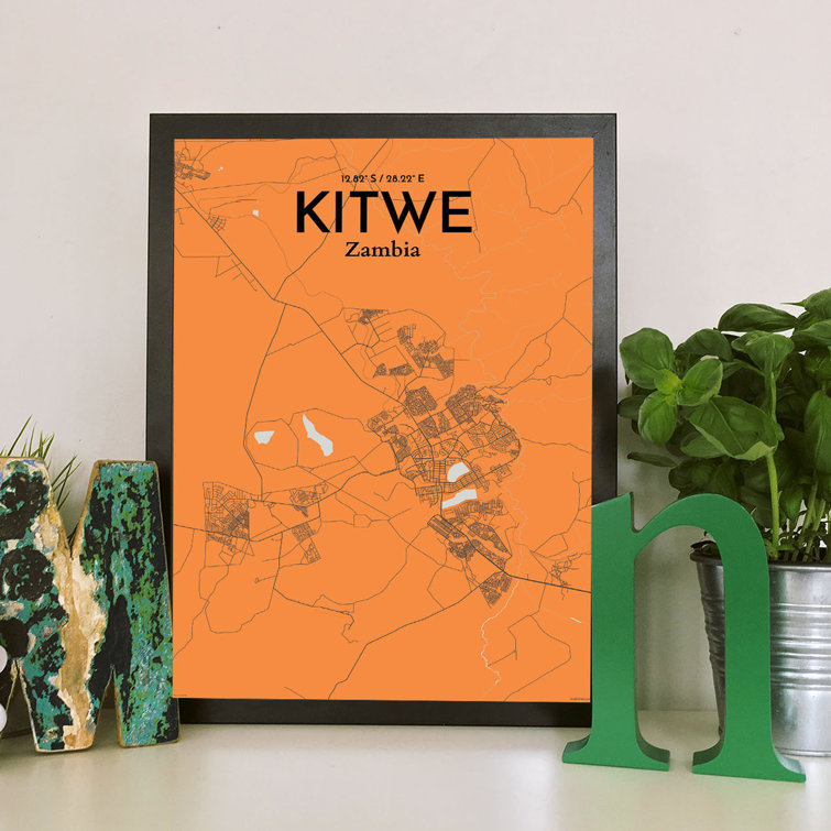 East Urban Home Kitwe City Map - No Frame Print | Wayfair.co.uk