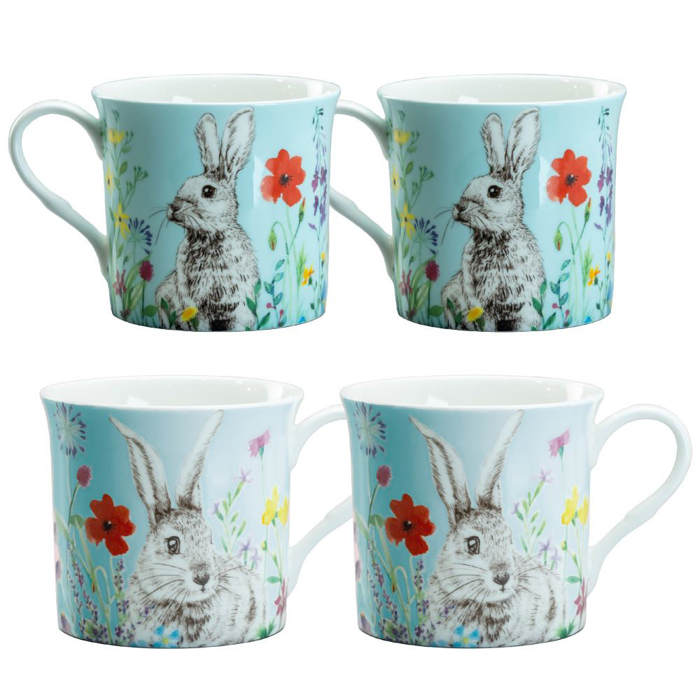 Grace's Tea Ware Blue Happy Bunny Bone China Mug 10-Ounce Set Of 4 ...