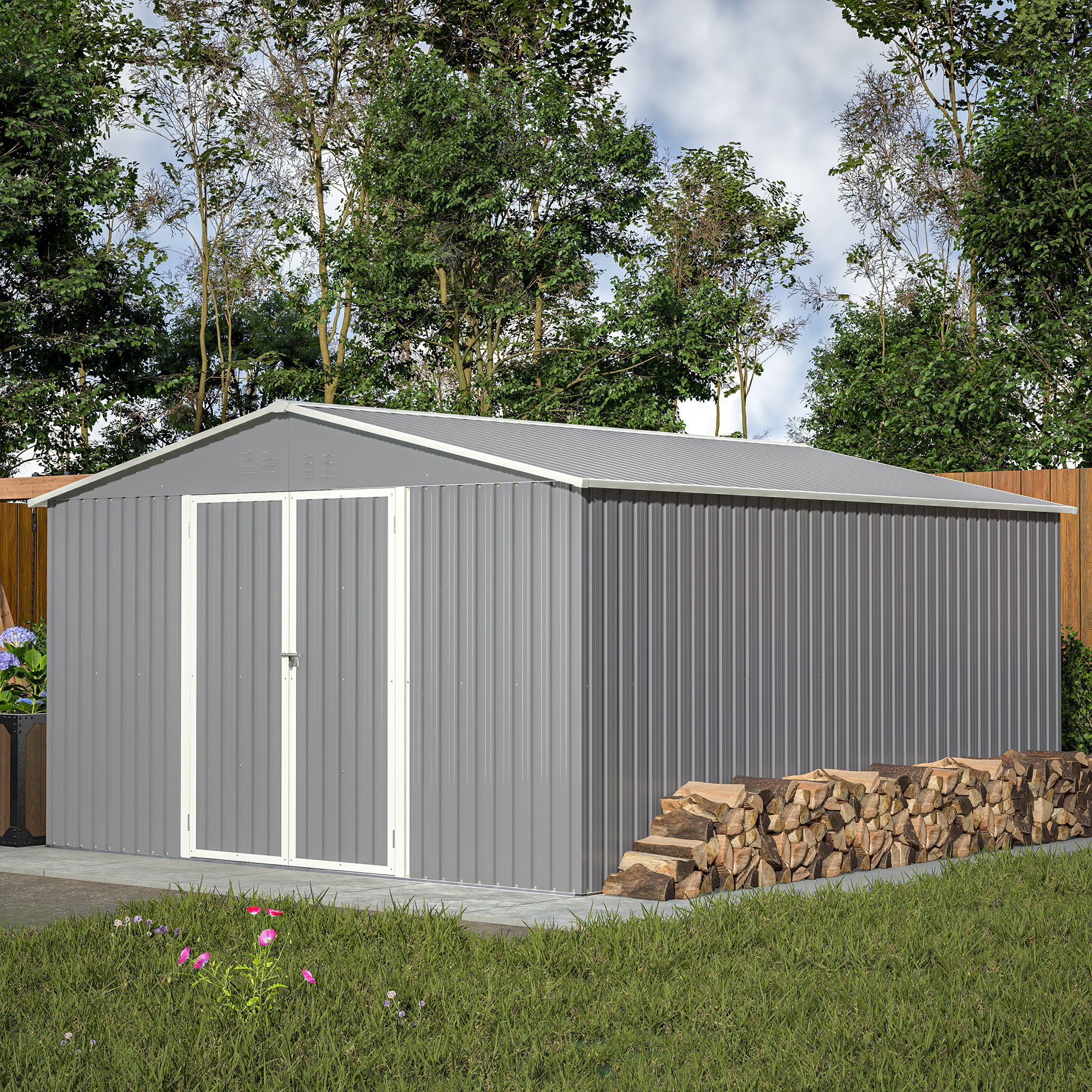 Thanaddo Outdoor Large Metal Storage Shed Foundation Kit Included ...