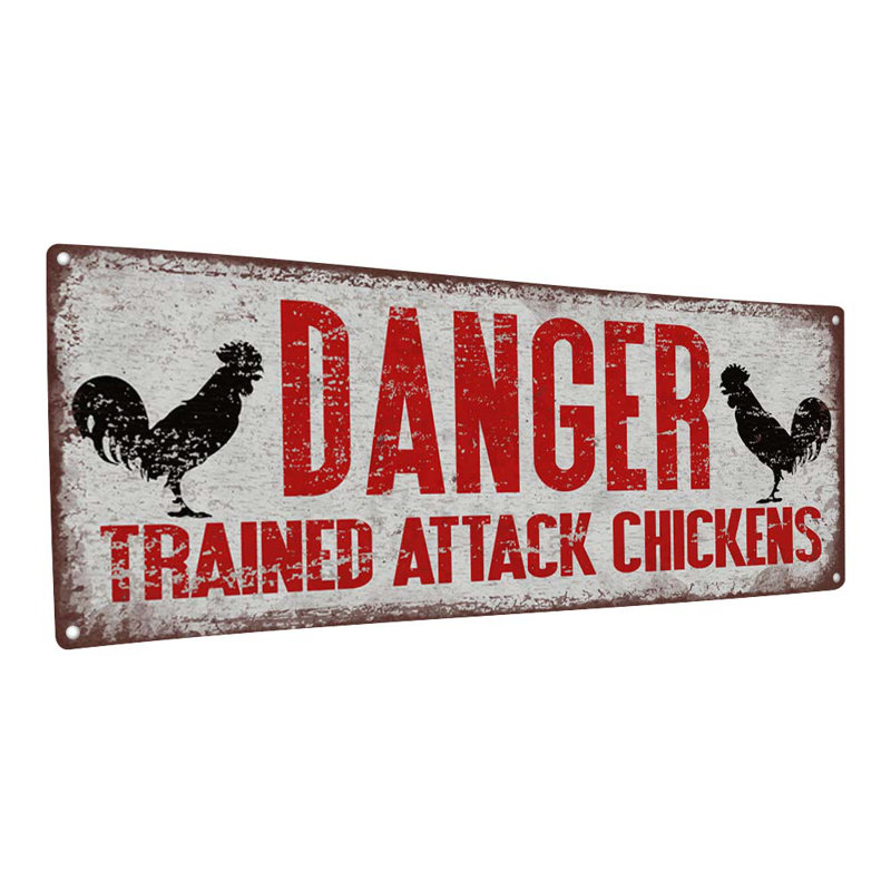 August Grove® Danger Trained Attack Chickens Metal Sign Wall Décor ...