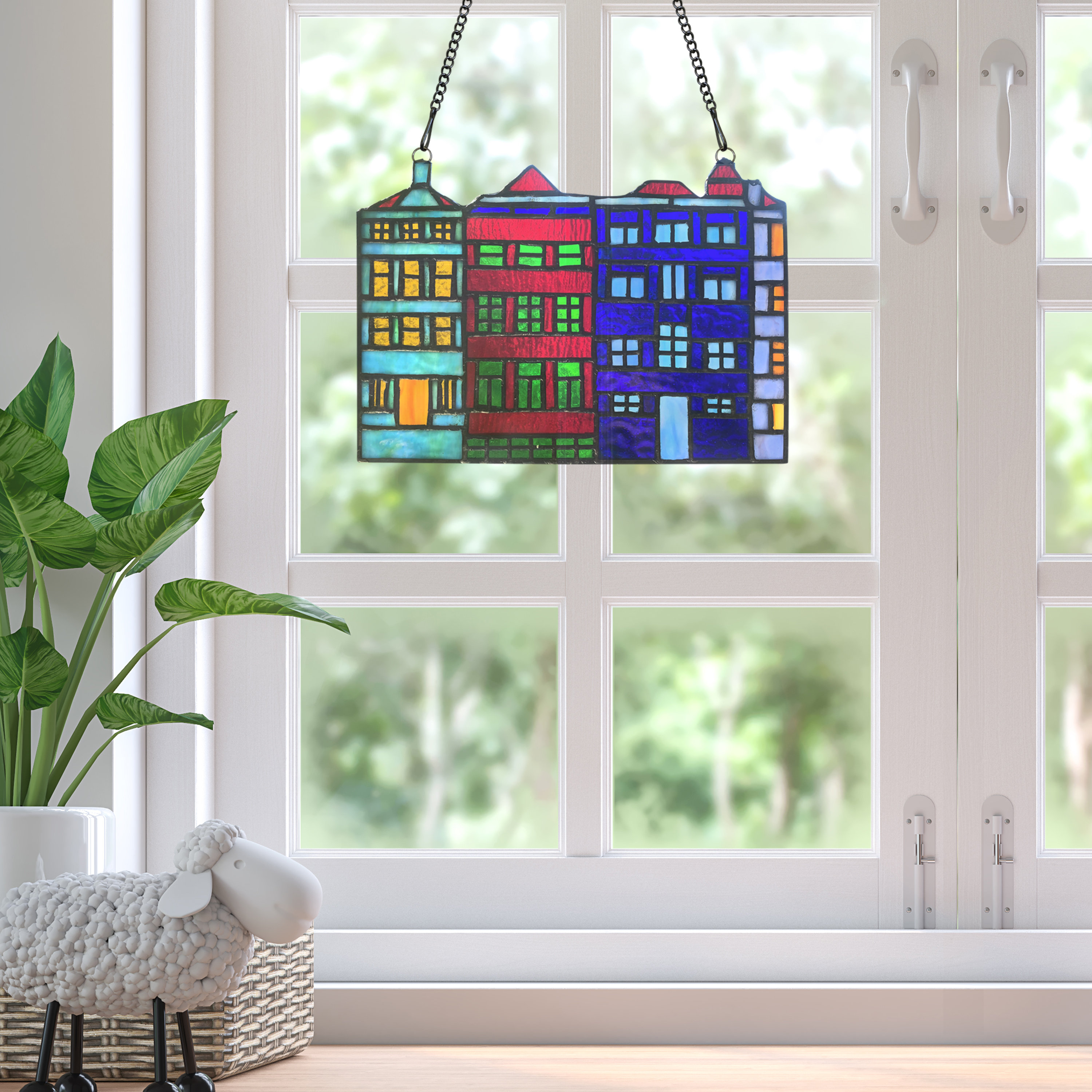 Red Barrel Studio 6"H Row of Colorful House Skyline Stained Glass ...