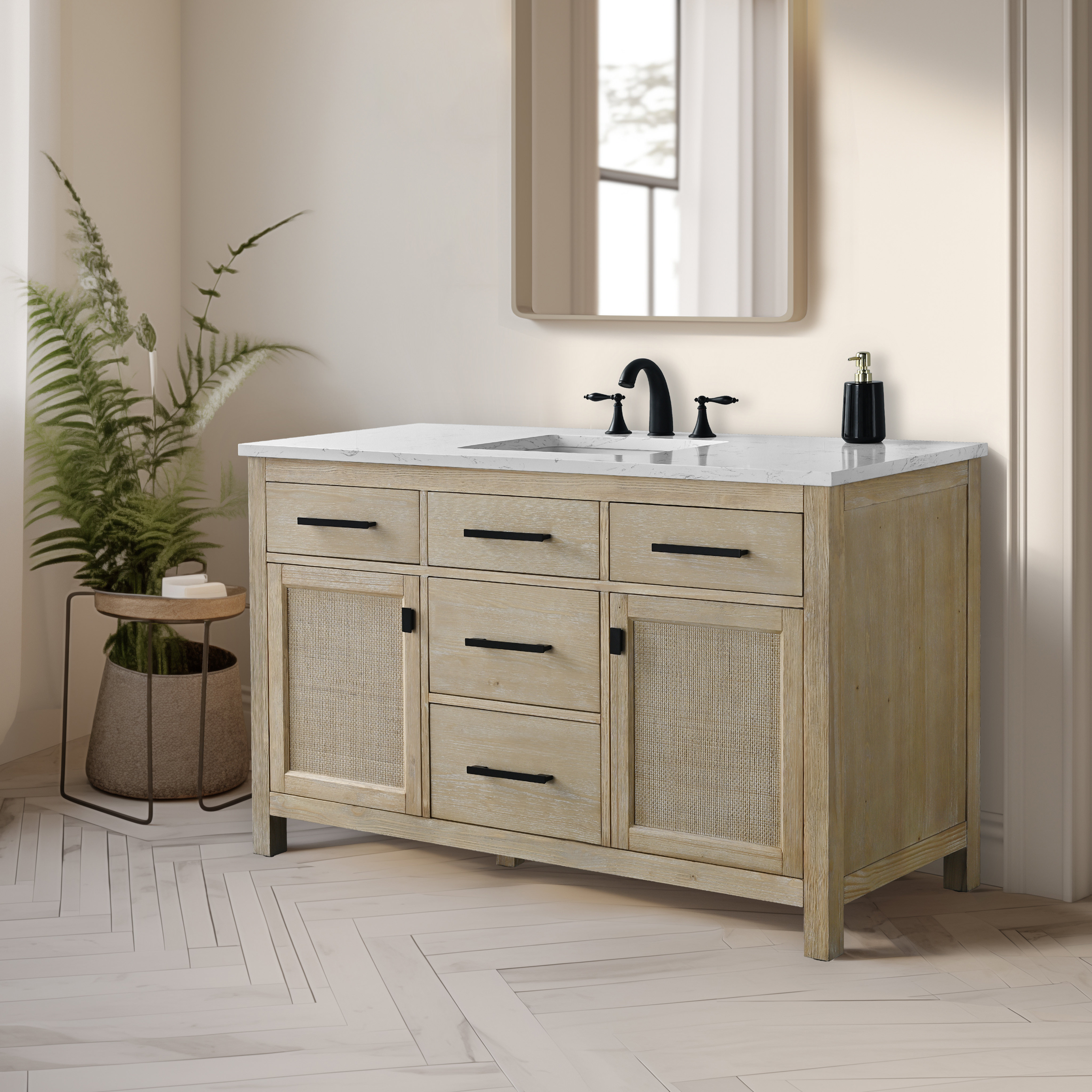 Mercer41 Marquist 55" Single Bathroom Vanity With Stone Top | Wayfair