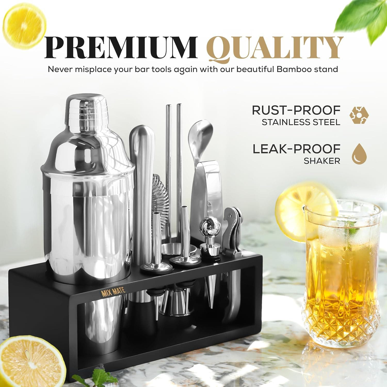 TRODIVA 15-Piece Silver Bartender Kit with Stand – Cocktail Shaker Set ...