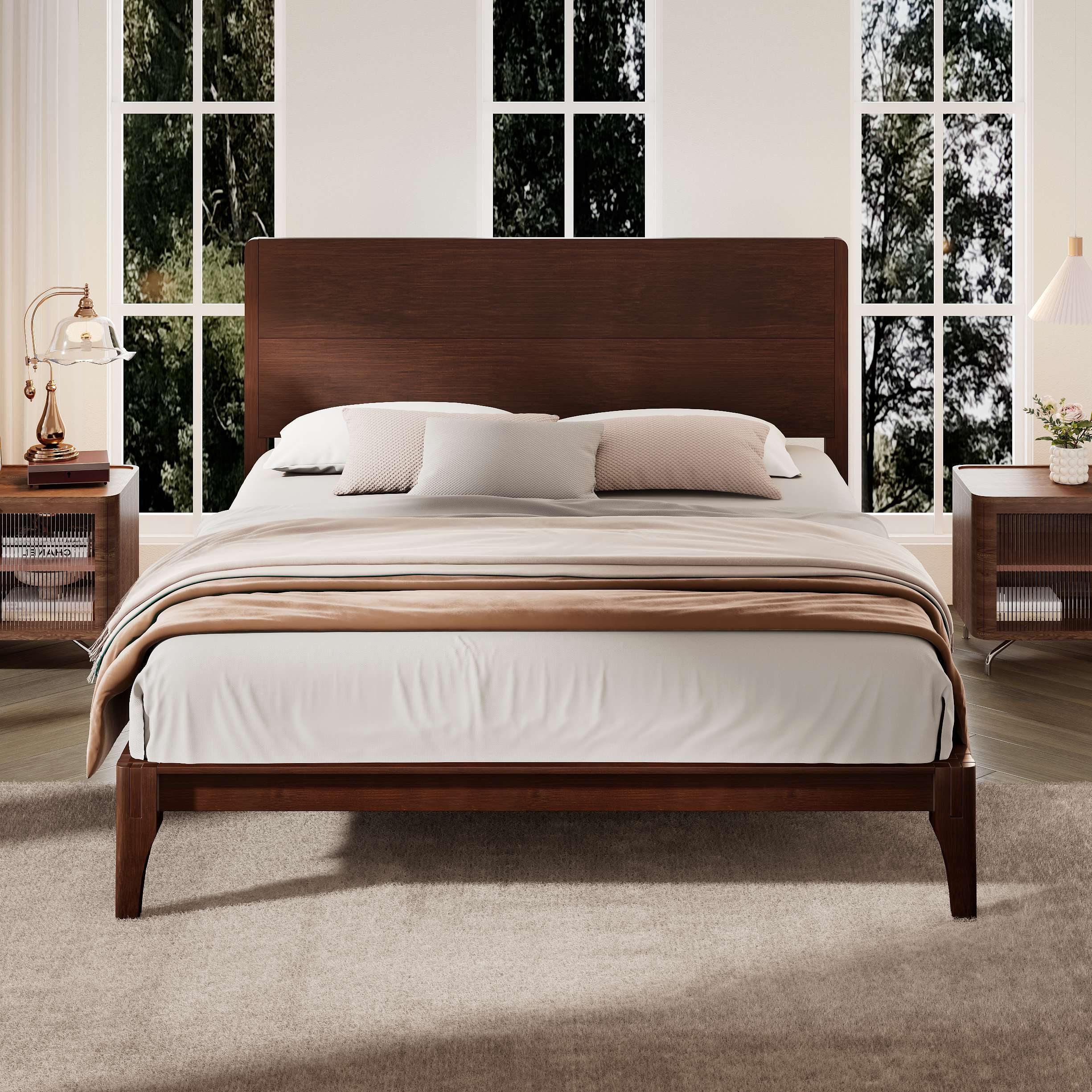 George Oliver Mid-Century Modern 12 Inch Bamboo Wood Platform Bed With ...