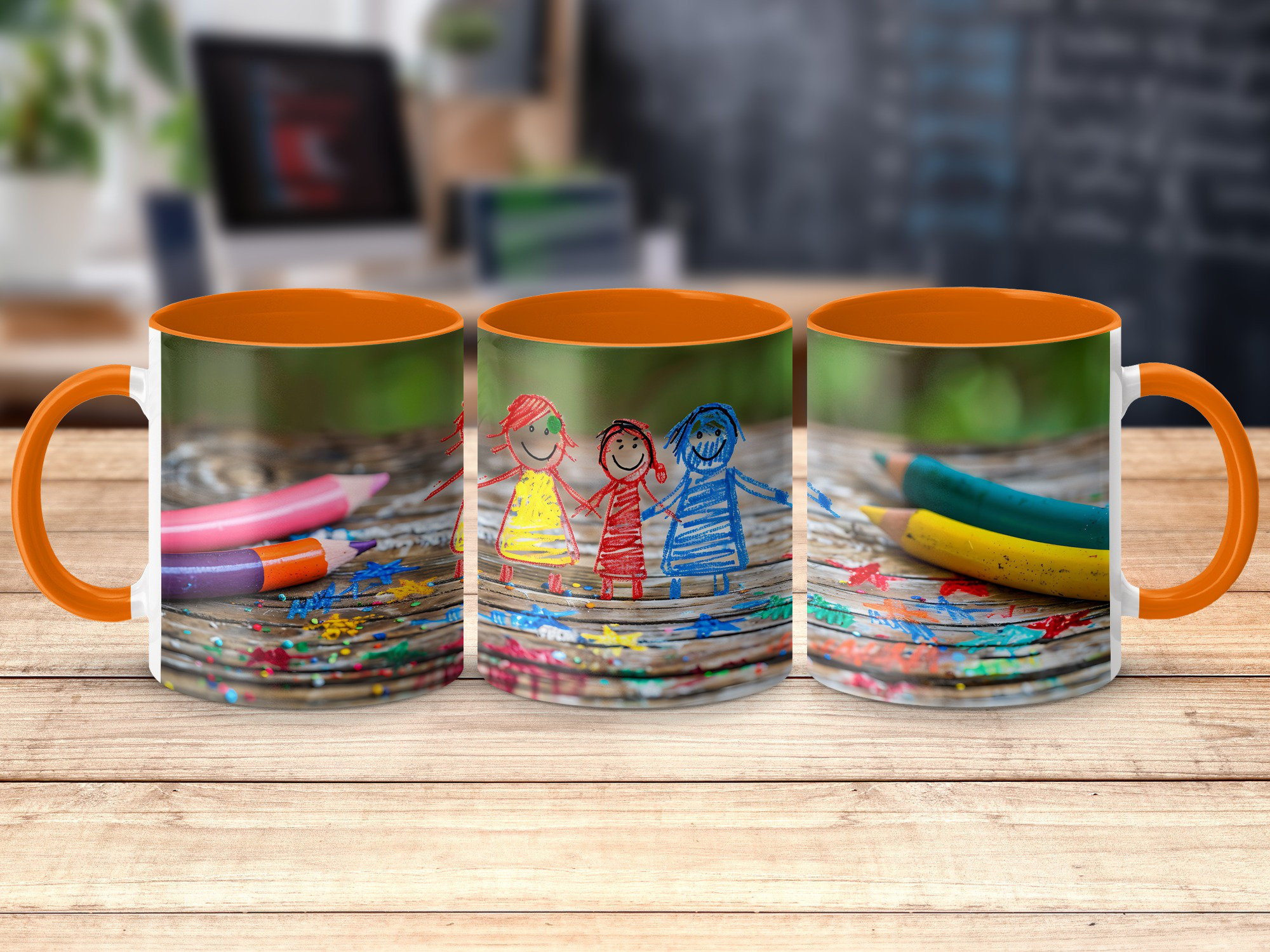 East Urban Home Set of 2 Kids Drawing Style 11oz Accent Mugs – White ...