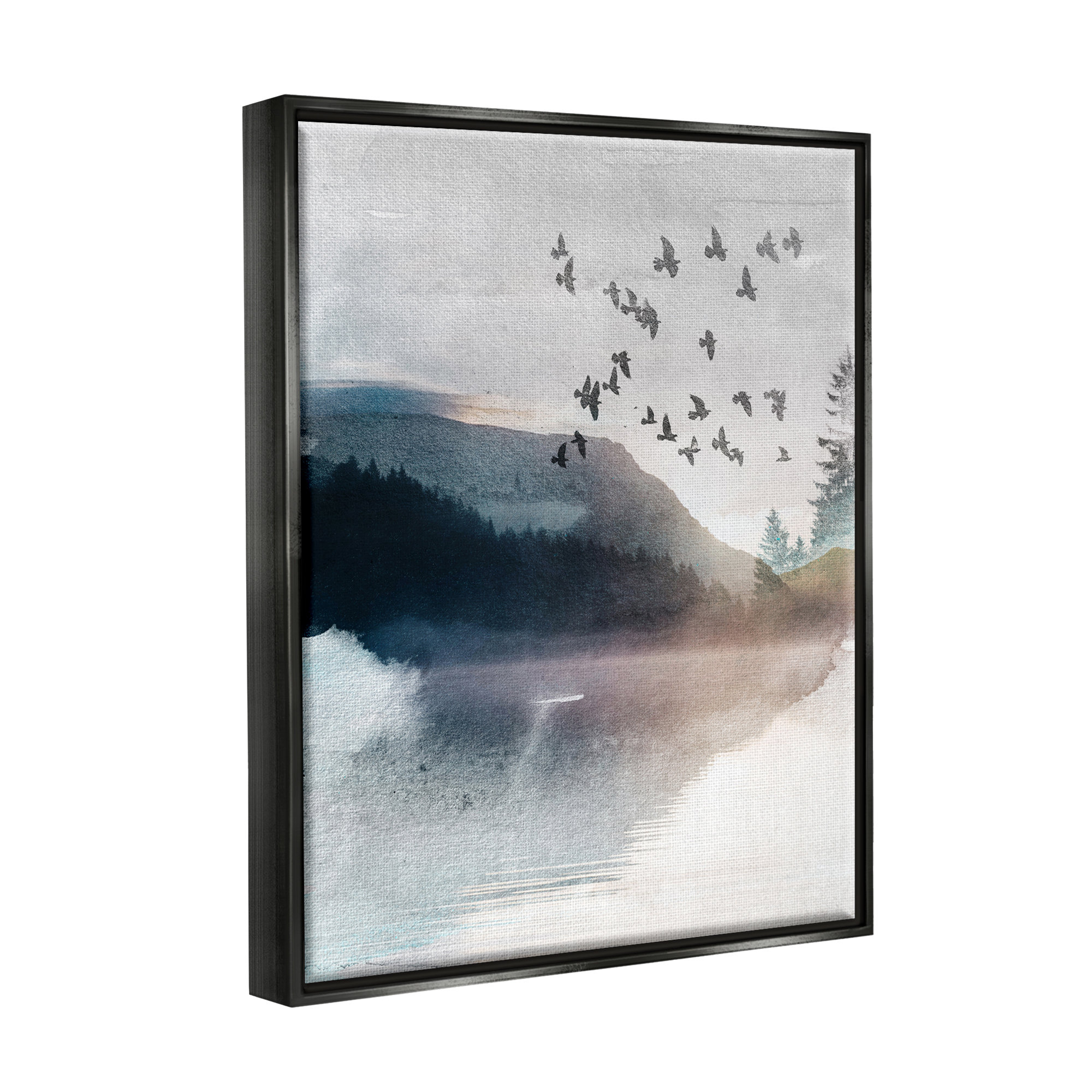 Millwood Pines Abstract Birds Over Lake Framed Floater Canvas Wall Art ...
