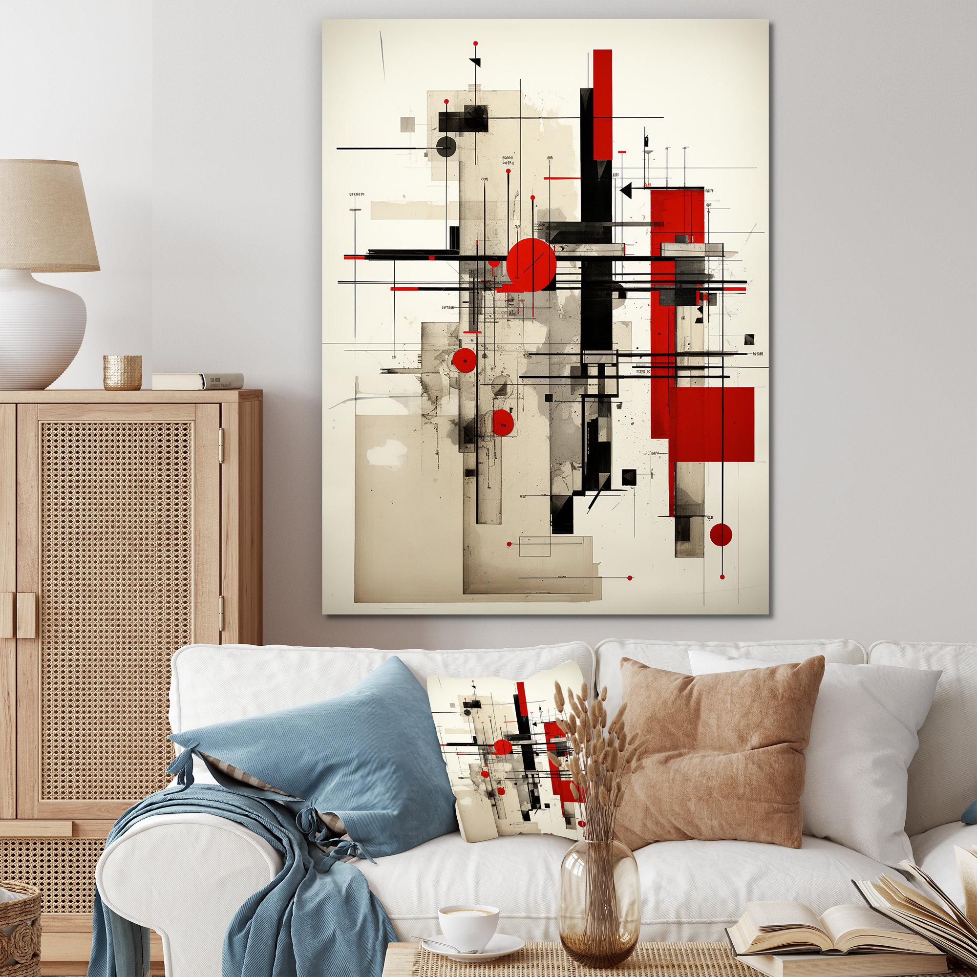 Wrought Studio™ Red And Blue Retro Illustration - Modern Geometric Wall ...