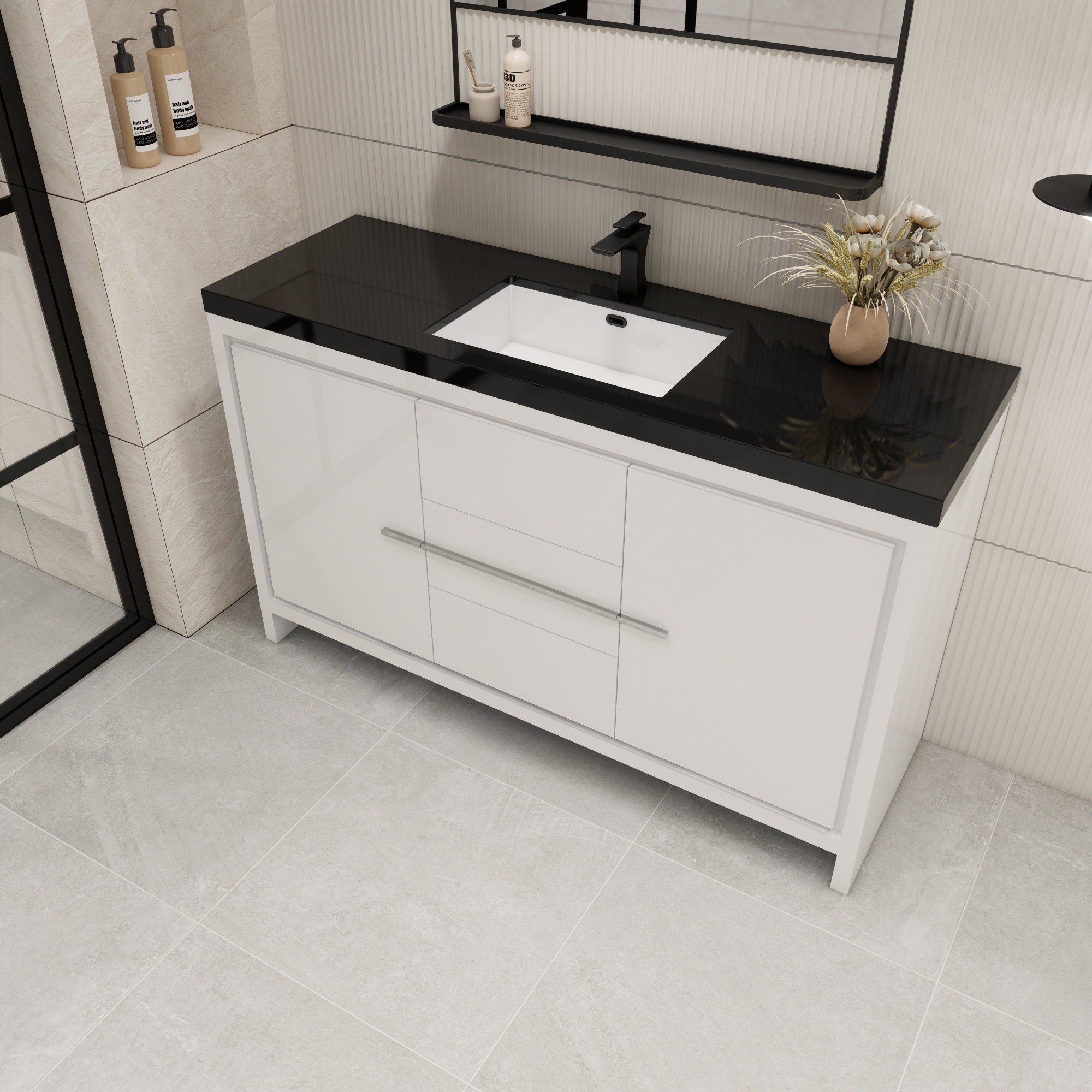 Orren Ellis Ensemble de meuble-lavabo simple 60 po Raghida - Wayfair Canada