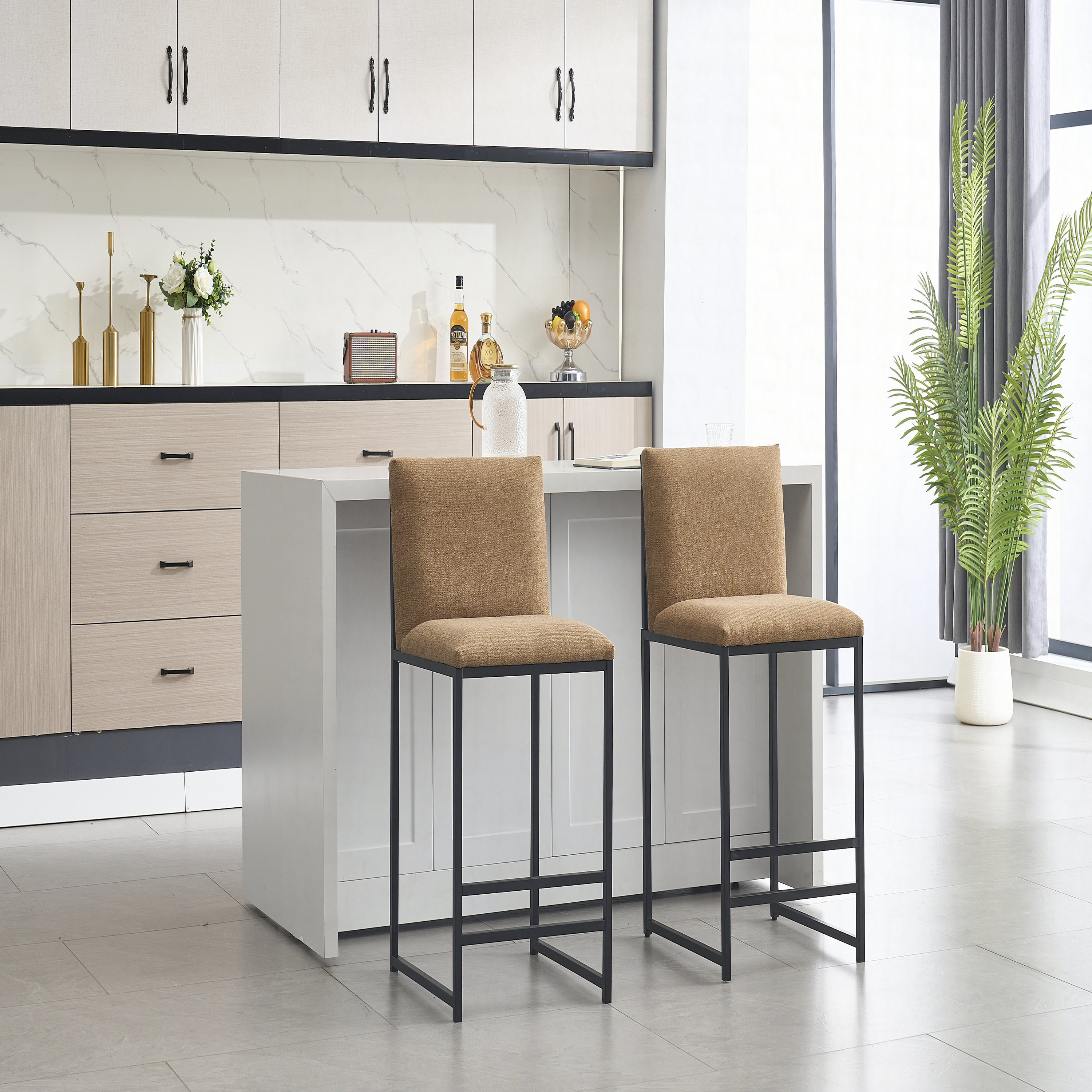 Latitude Run® Counter Height Bar Stools Set of 2, Upholstered Linen Bar ...