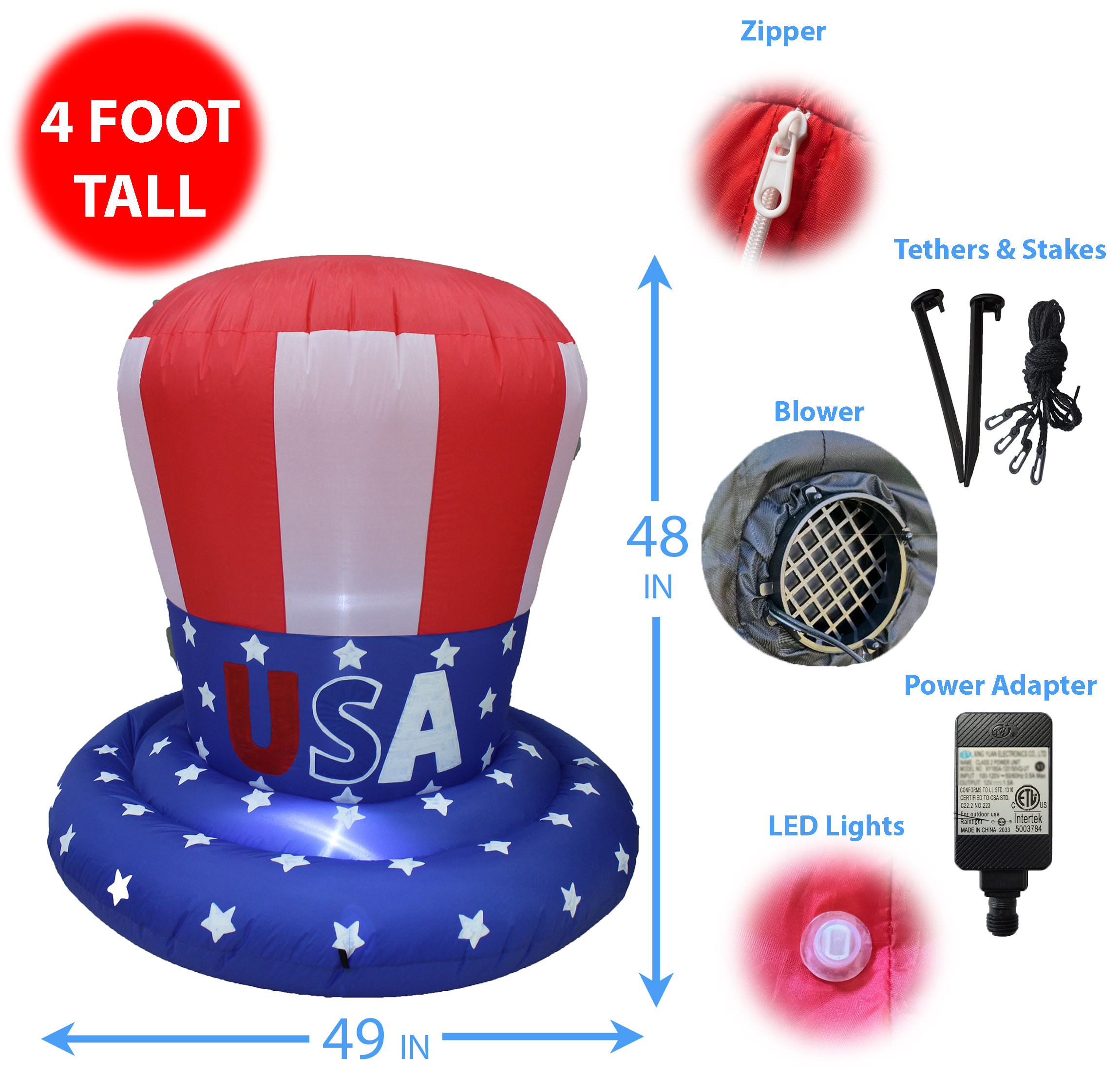 The Holiday Aisle® 4 Foot Tall Lighted Patriotic Independence Day 4th ...