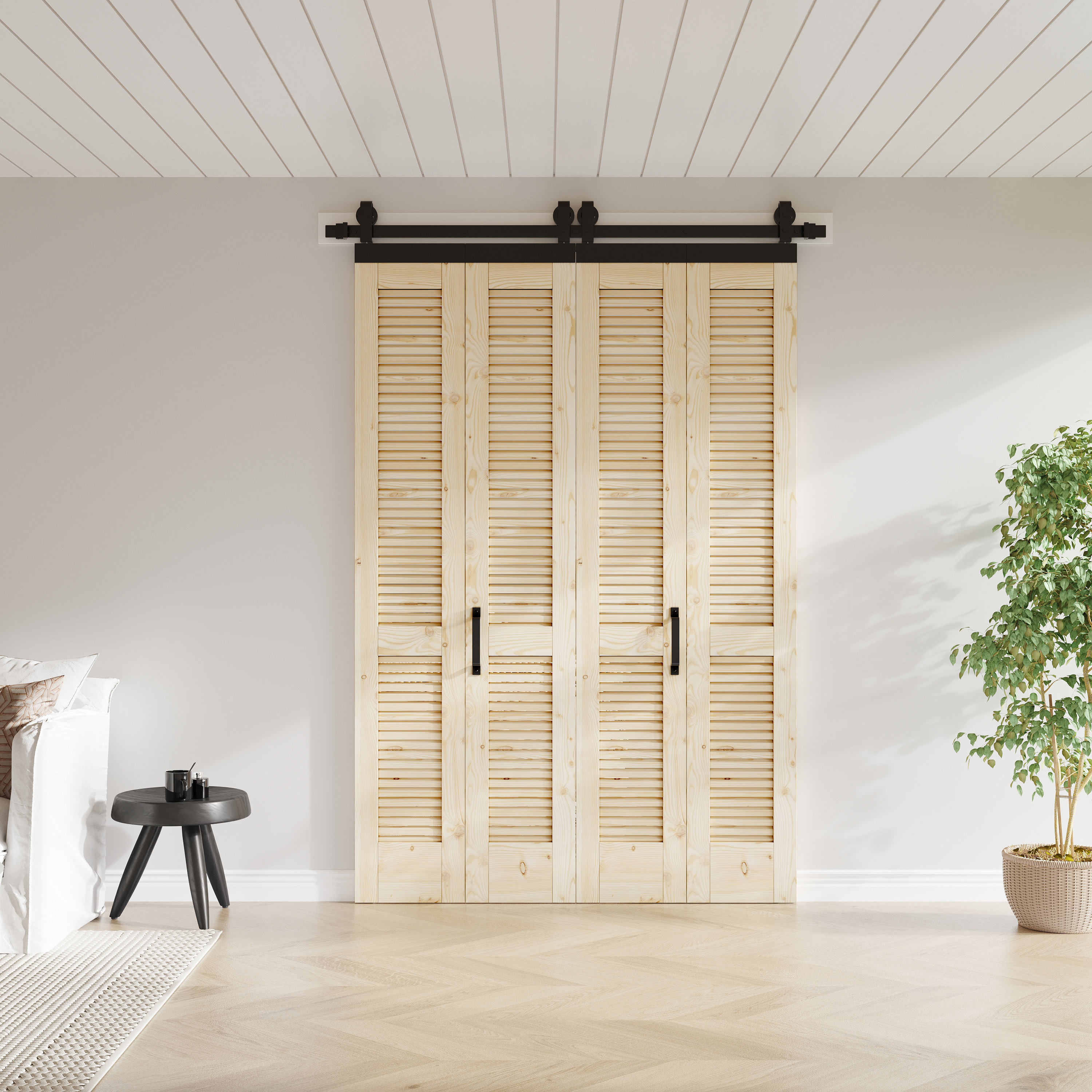 HOZONE 84'' Solid Wood Unfinished Bi-Fold Door | Wayfair