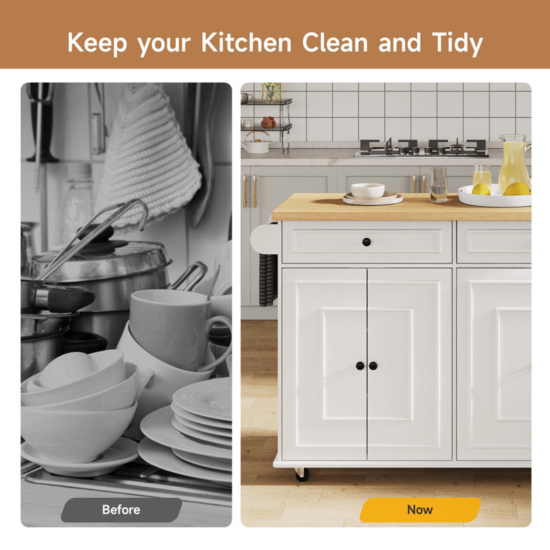 Wrought Studio™ 58"W Kitchen Island with Two Large Storage Cabinets And ...