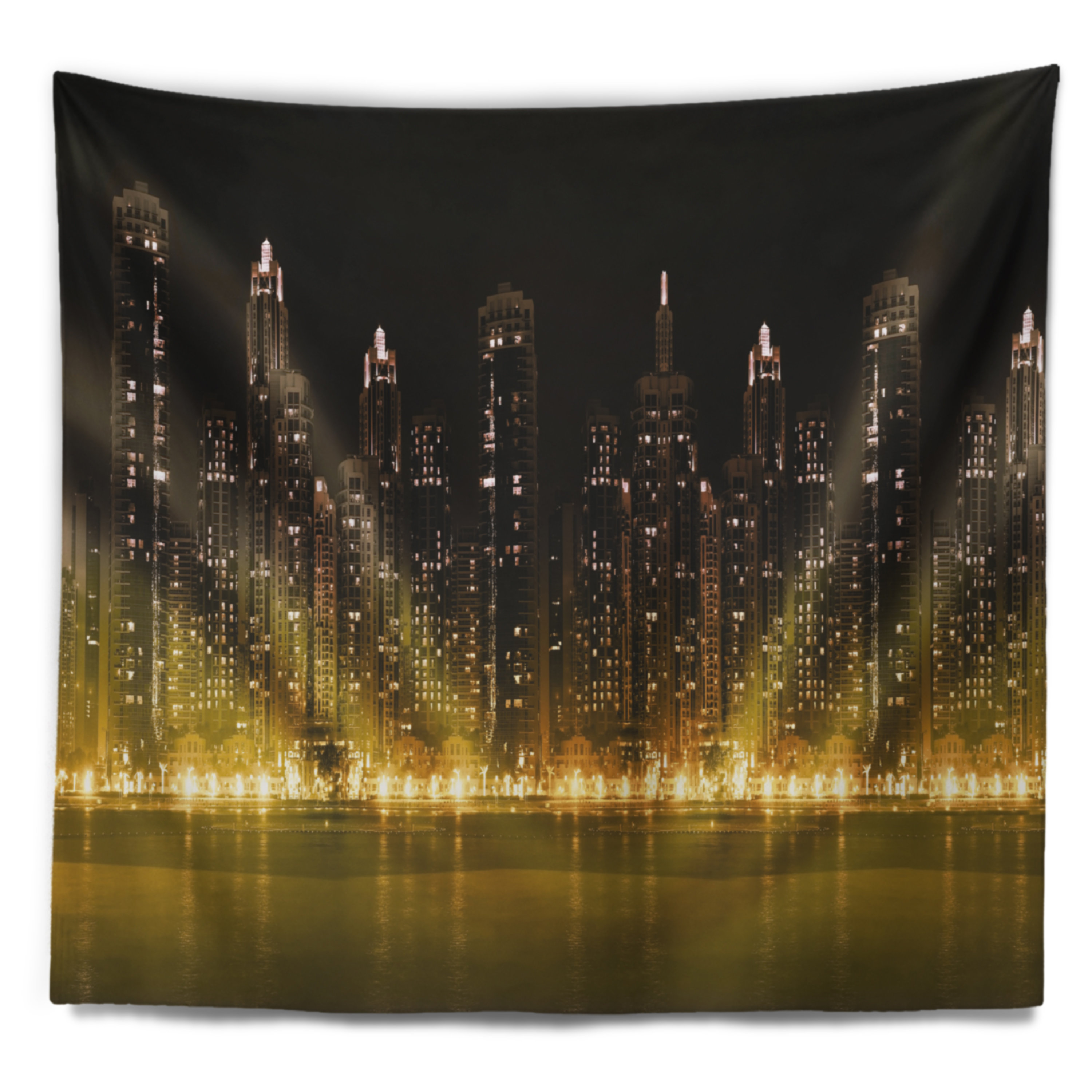 East Urban Home Polyester Cityscape Modern City with Illuminated ...