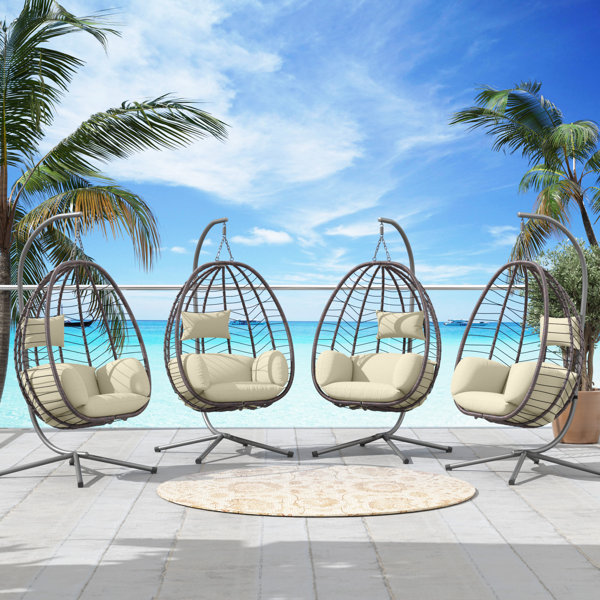Dakota Fields Tuckerman Hanging Egg Chair Conversation Set Cozy Rattan ...