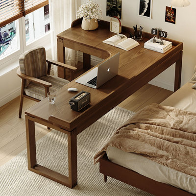 Groove Interior Light-walnut L-Shaped Solid Wood with 3 drawers desk ...